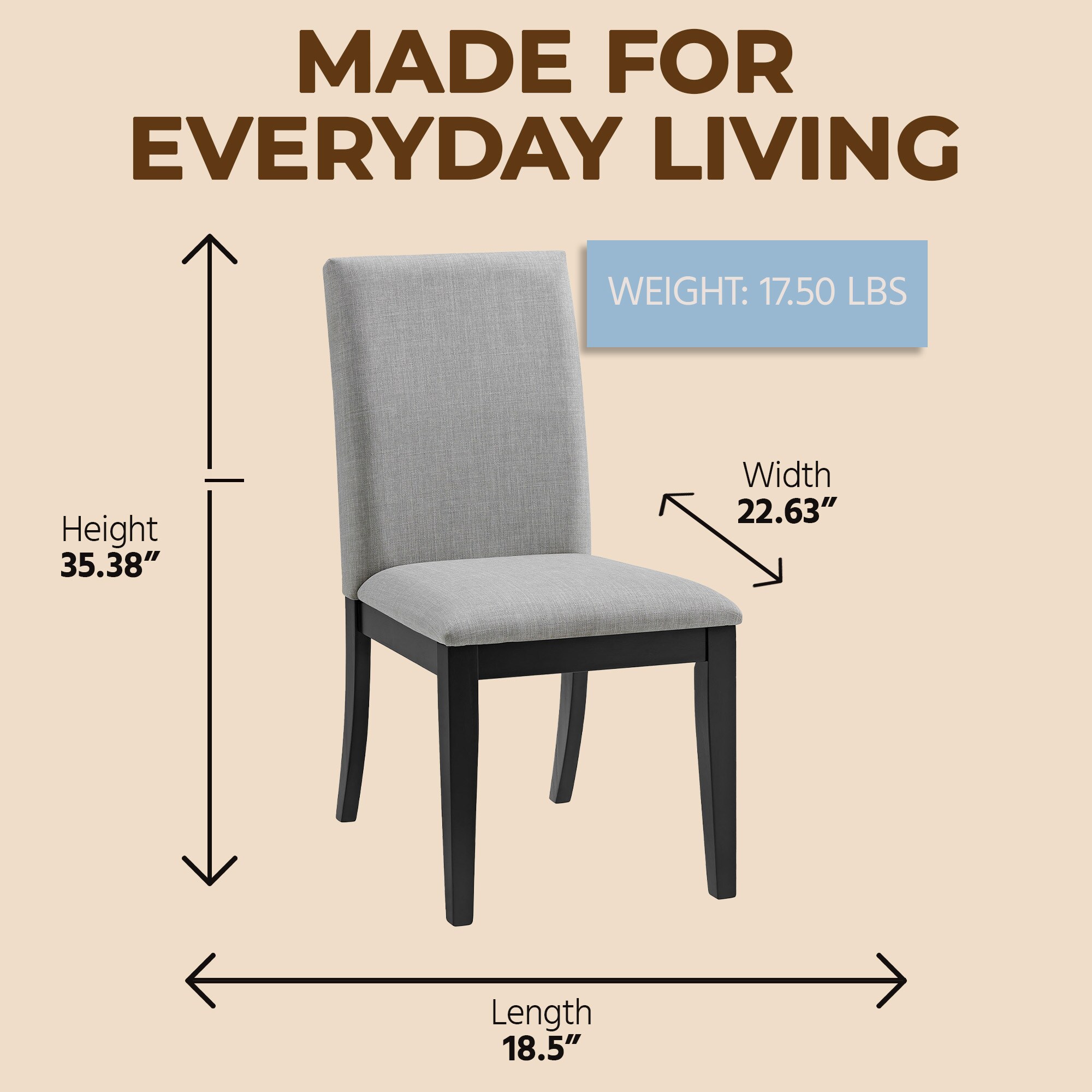 ROME + OAK Remy Dining Chair in Black Finish with Ash Grey Fabric Seat ...