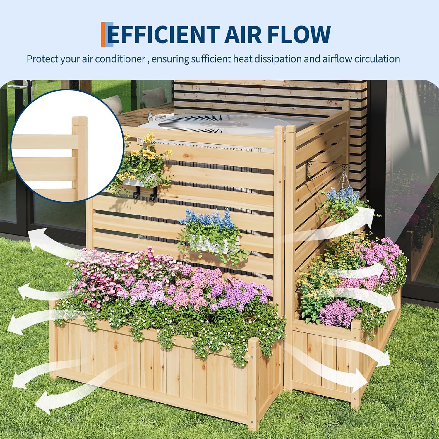 Qeetex 33x39 in Wood Privacy Fence Panels 2-Panel with Planter Box for ...