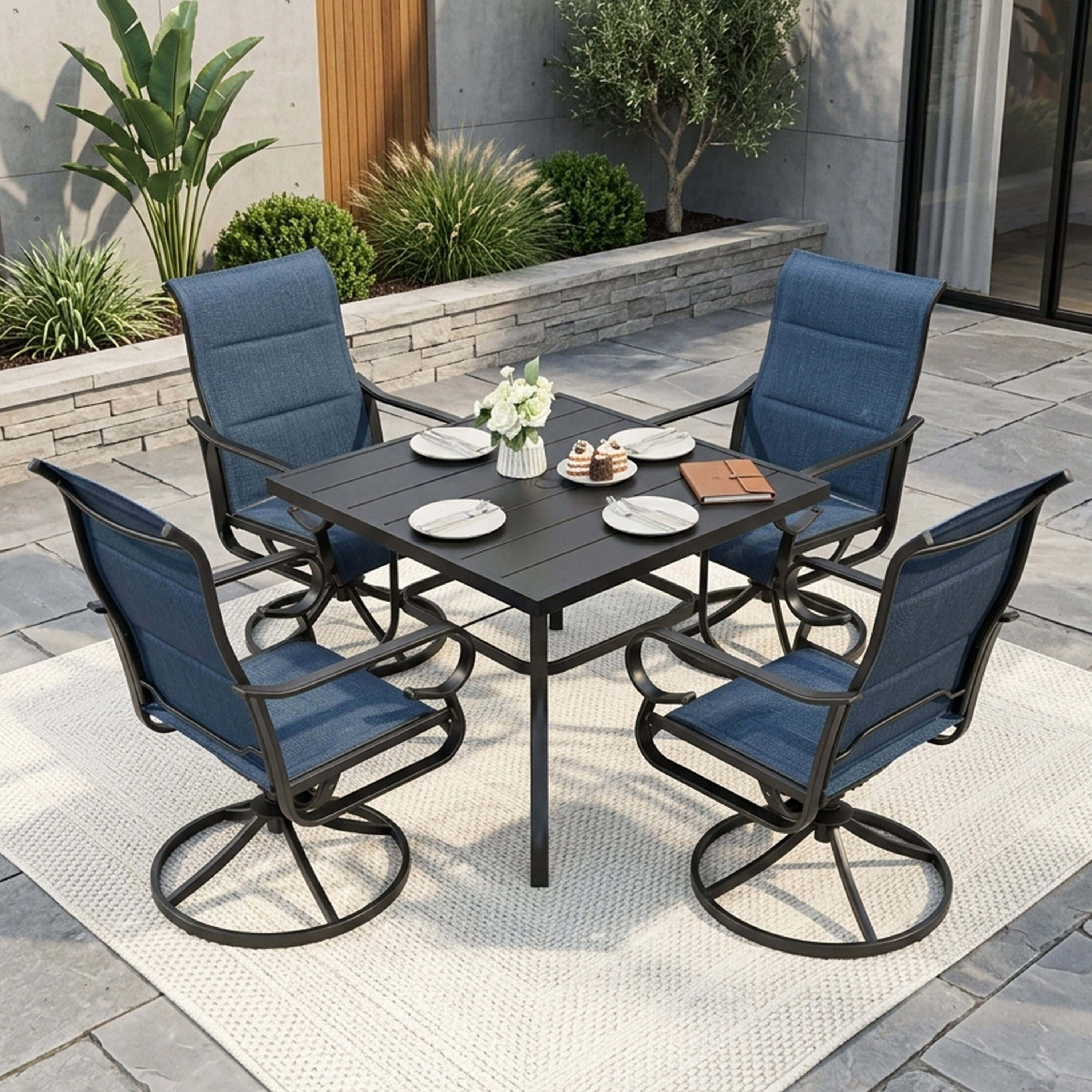 Nuu Garden 5 -Piece Black Patio Dining Set Iron Square Table with 4 ...