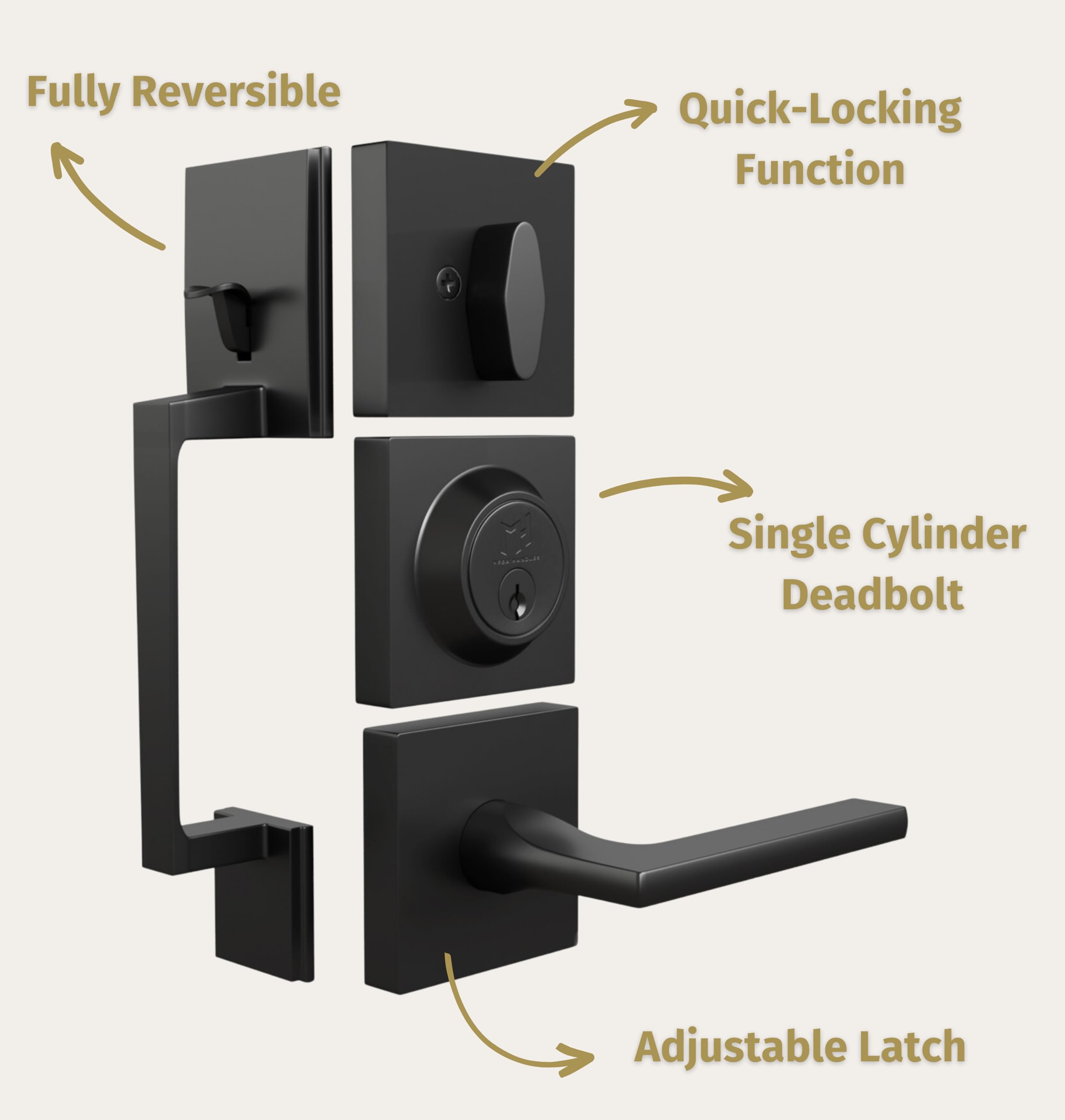 Mega Handles - TOBELLE Black Entry Door Handleset - Single Cylinder ...