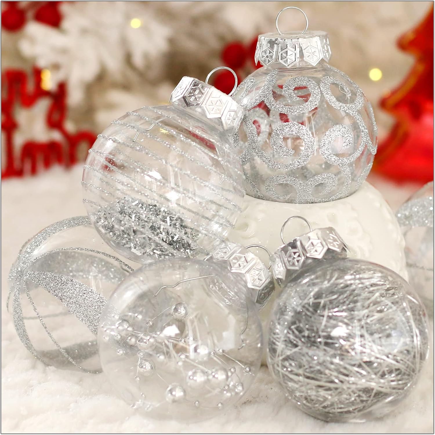 Etokfoks 30 Pack 60mm Clear Silver Shatterproof Christmas Ornaments Set ...