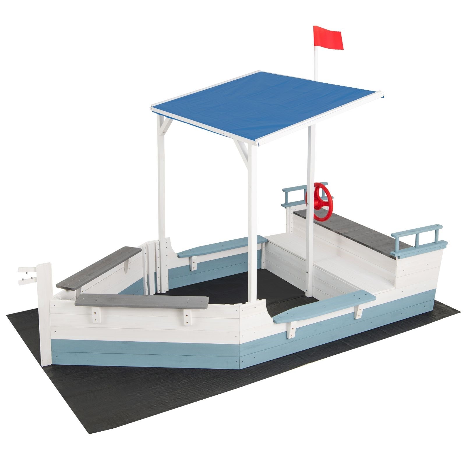 Slickblue 86 x 43 Fir Wood Sandbox Pirate Ship Design with Canopy for ...