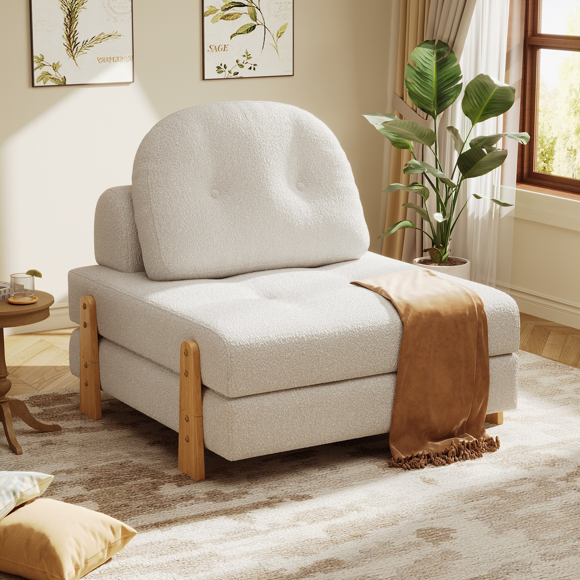 Qualler Folding Ottoman with Backrest Convertible Foldable Lounge Chair ...