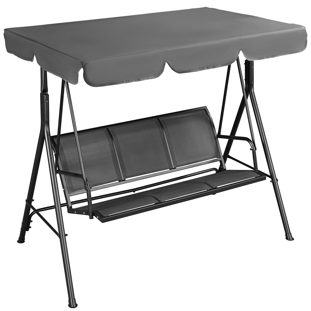 Yaheetech Gray 3-Seat Outdoor Patio Swing Chair with Adjustable Canopy ...