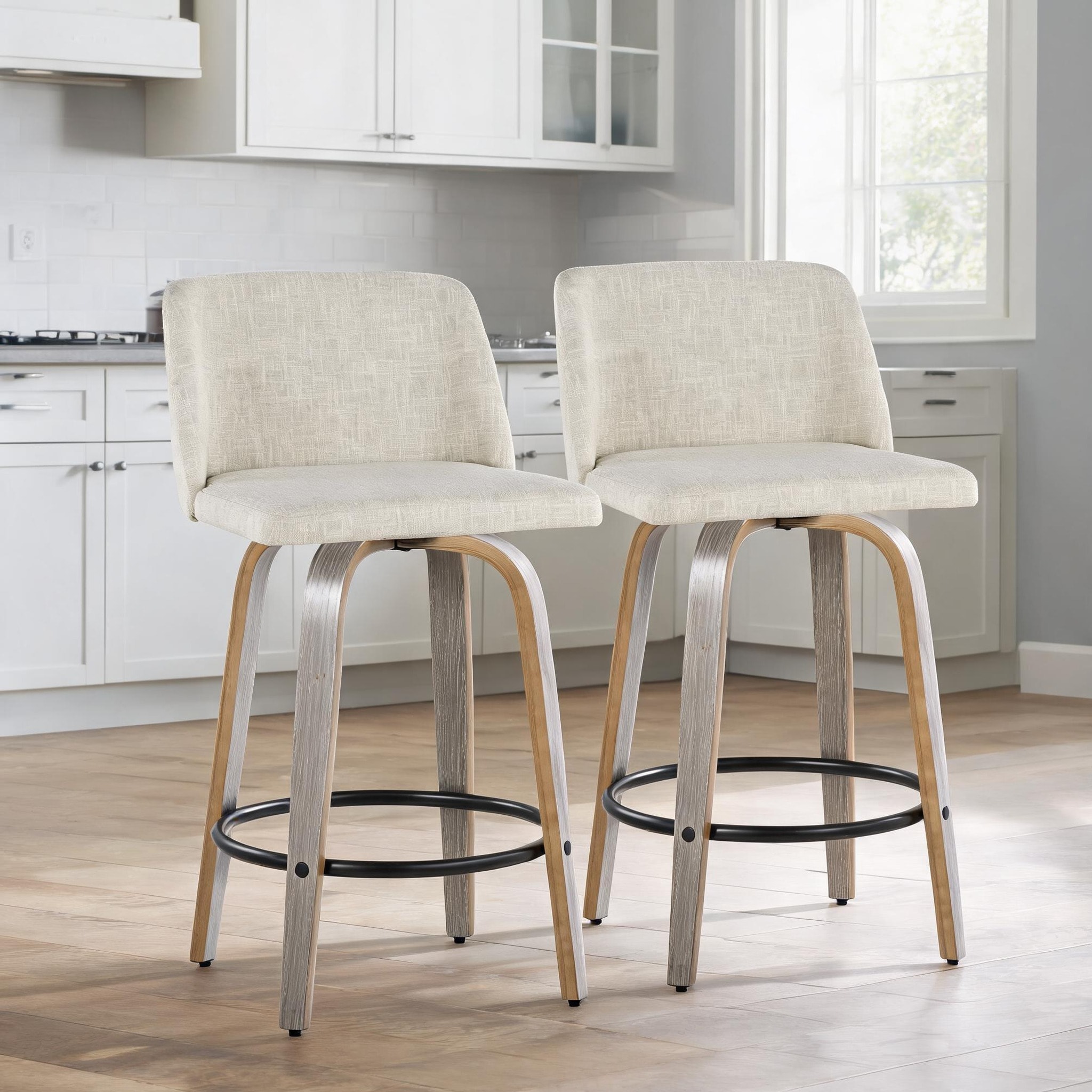 Watnature Kitchen Counter Stool Set: Contemporary 360 Swivel Fixed ...