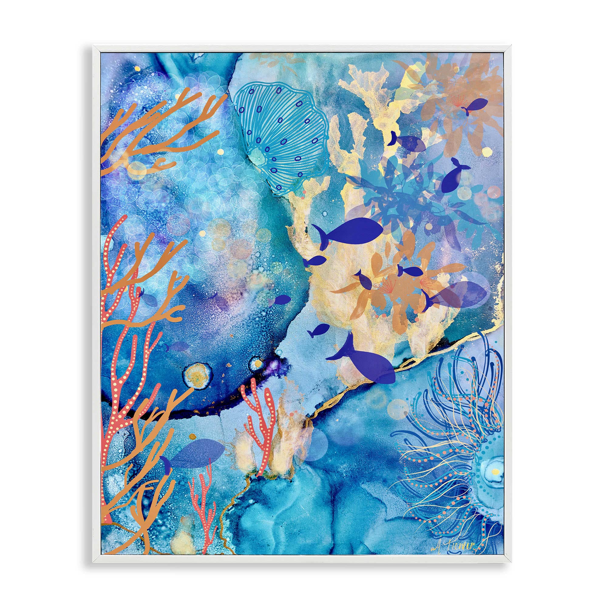 Stupell Industries Coral and Sea Life Collage White Framed Giclee Art ...