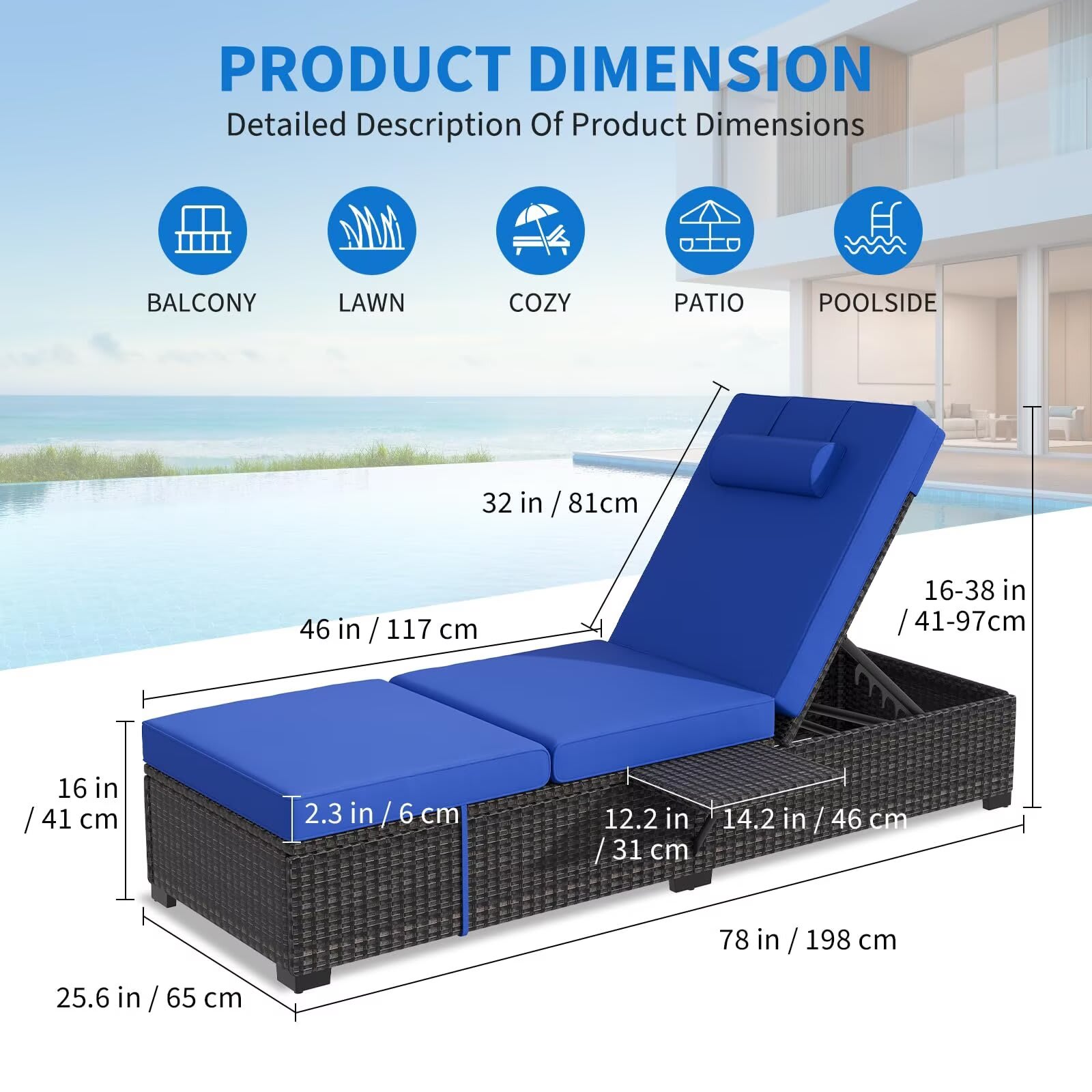 Qeetex Patio Lounge Chairs Outdoor PE Wicker Chaise Lounge Set of 2 ...