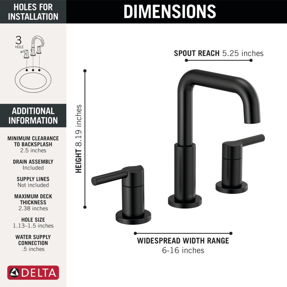 Shop Delta Nicoli Matte Black 2-Handle Widespread Bathroom Sink Faucet ...