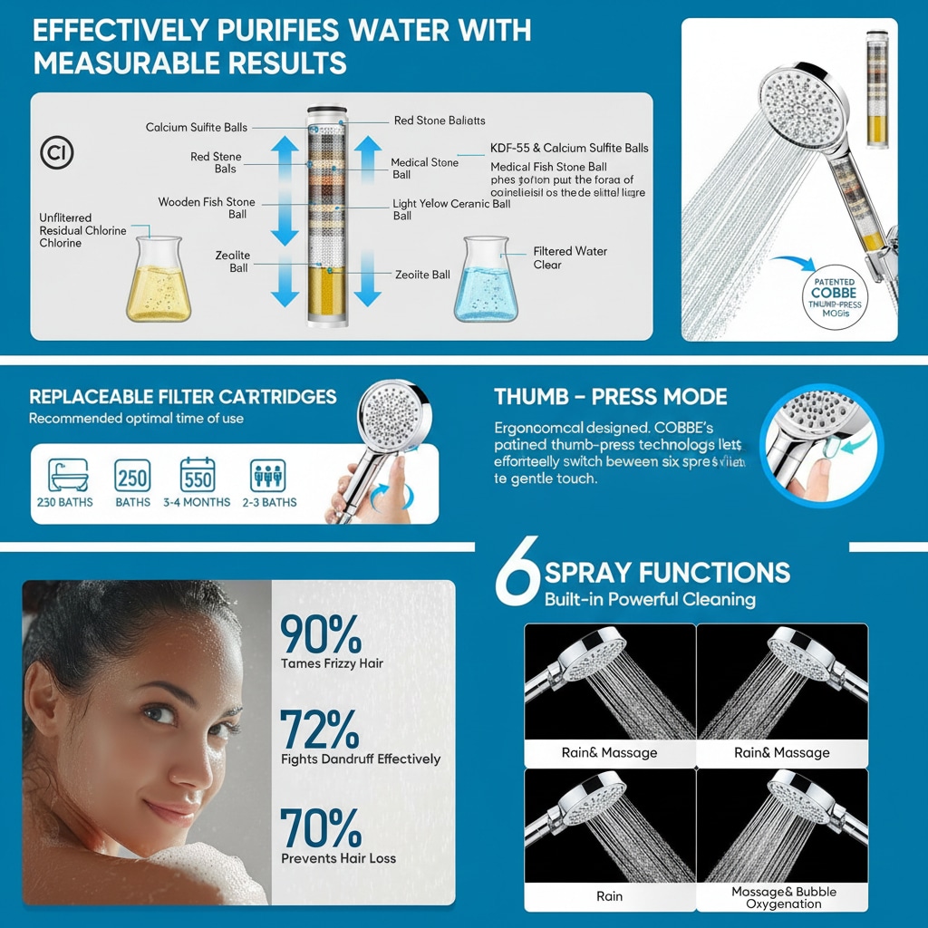 Paradigms Interiors Filtered Shower Head with Handheld Chrome 6 Spray ...