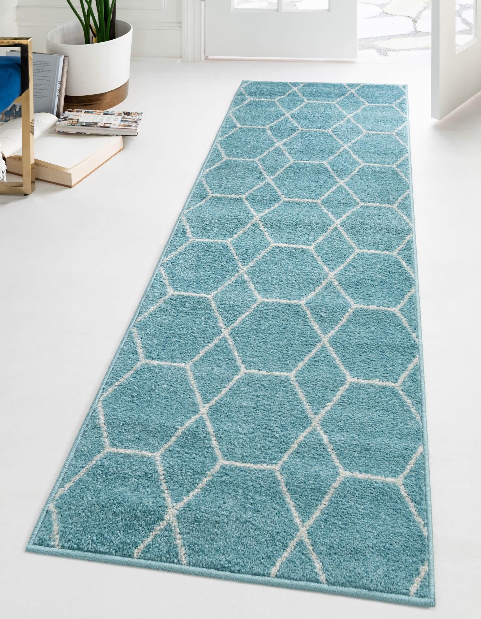 Unique Loom Trellis Frieze 2 X 6 (ft) Light Blue Indoor Trellis Runner ...