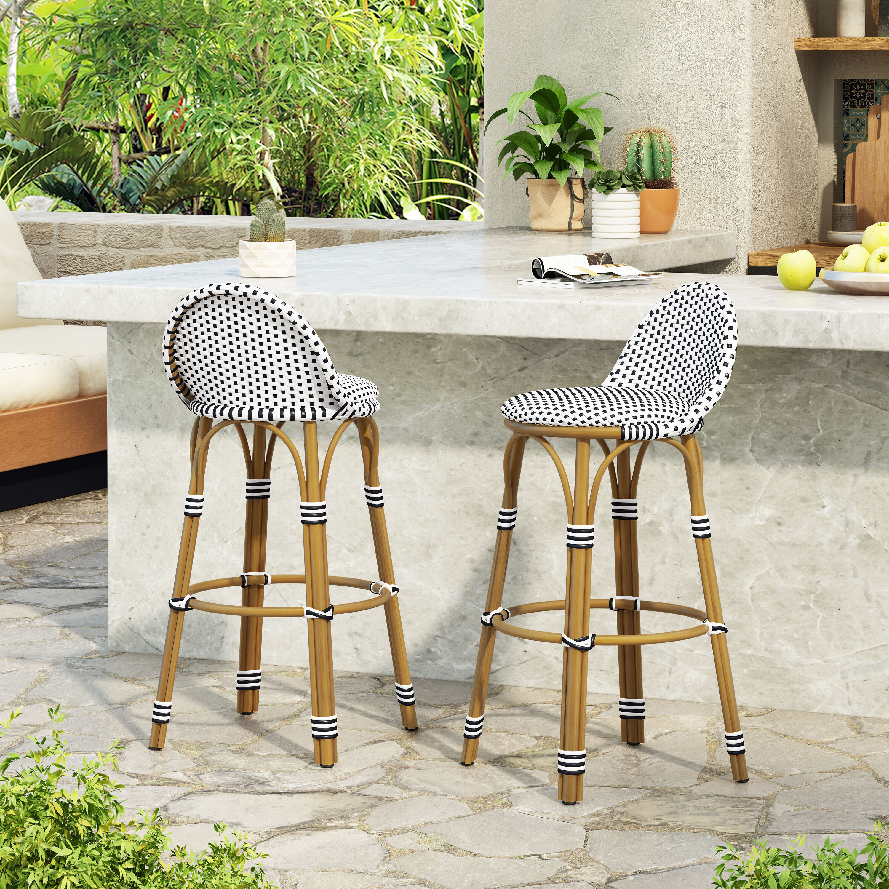 Christopher Knight Home Set of 2 Black and White Outdoor Bar Stools ...