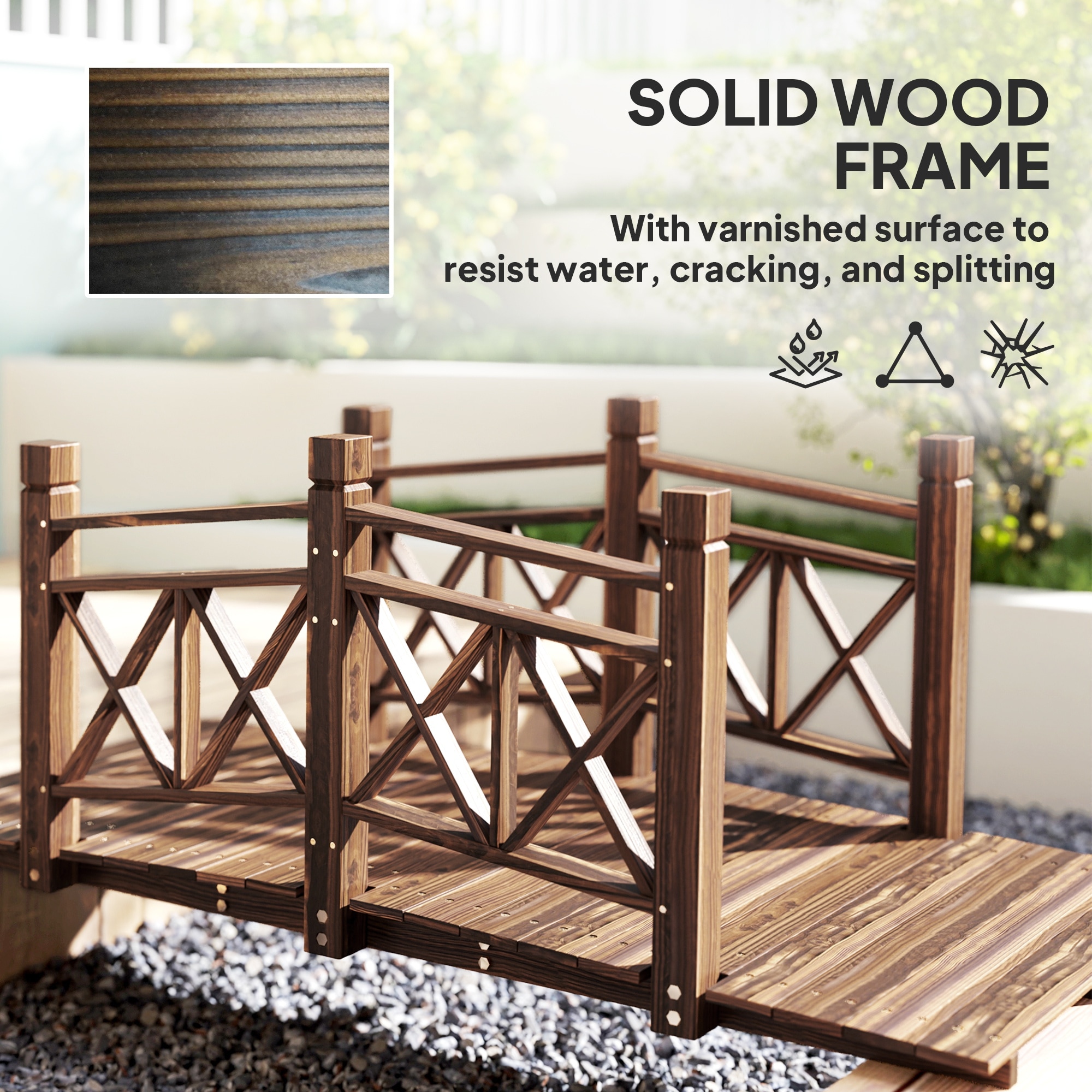 Outsunny 5 ft. Garden Bridge with Safety Rails Wooden Outdoor Bridge ...