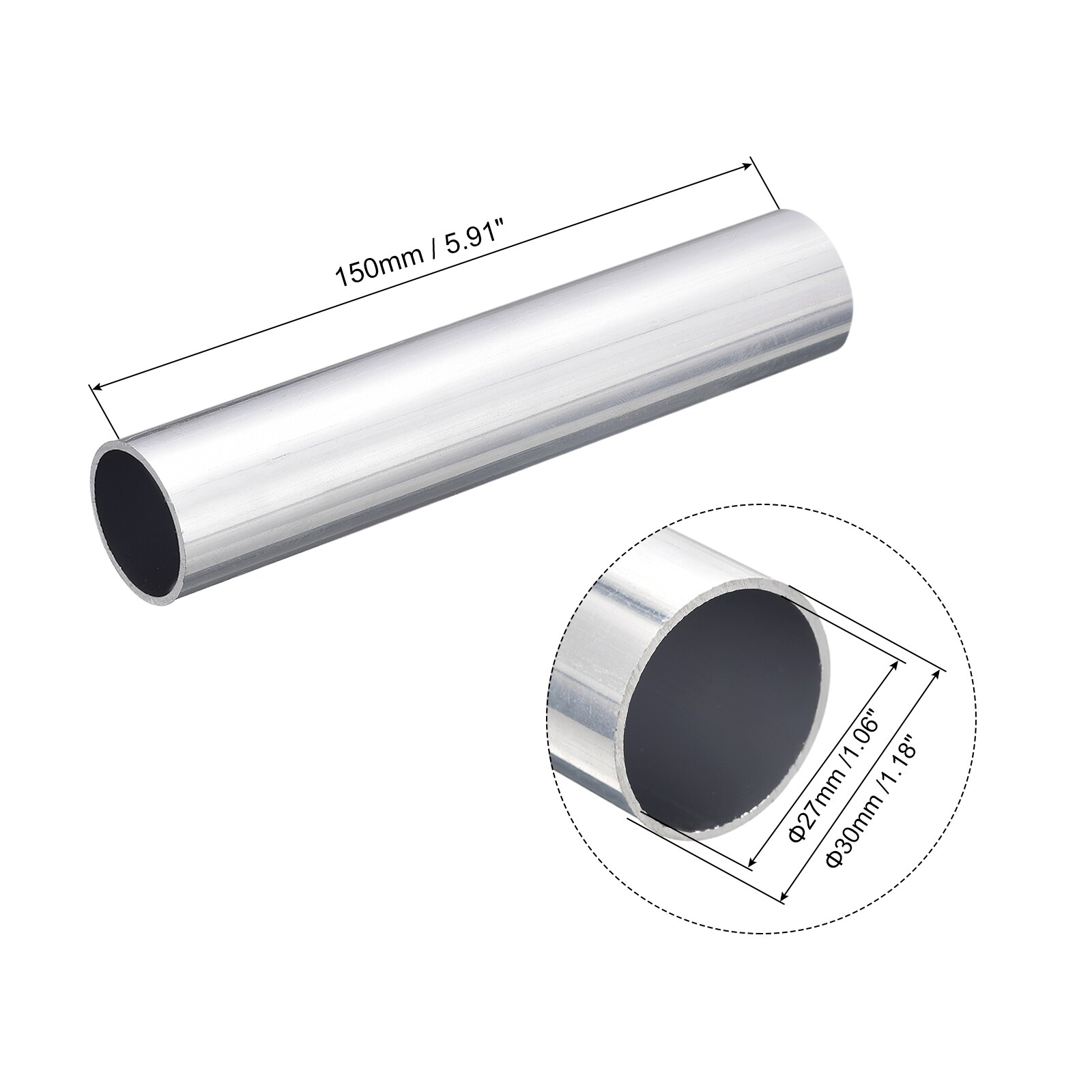 Unique Bargains 6063 Aluminum Round Tube 30mm OD 27mm Inner Dia 150mm ...