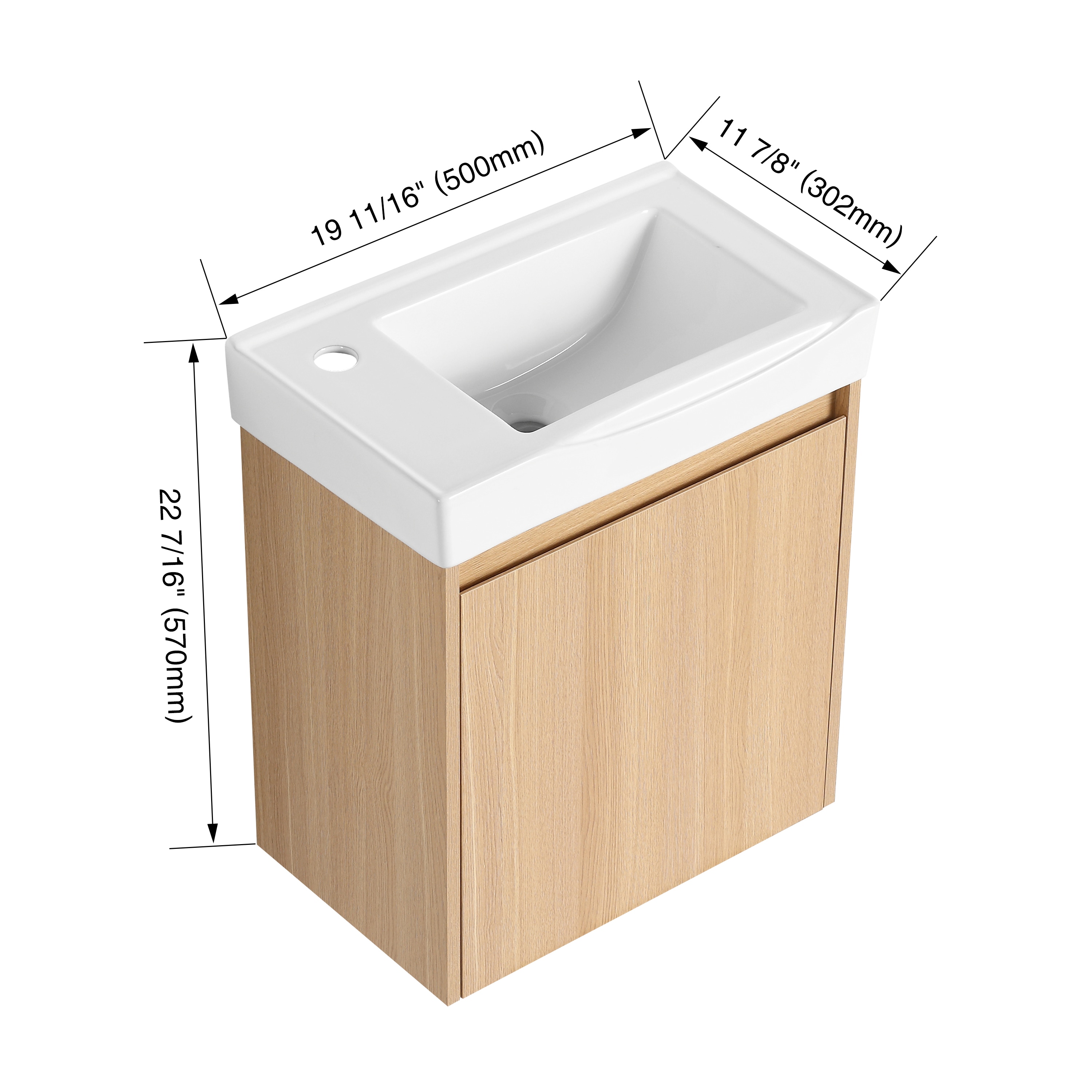 LUCKY ONE 20 inch Wall Mounted Bathroom Vanity with Ceramic Sink and ...