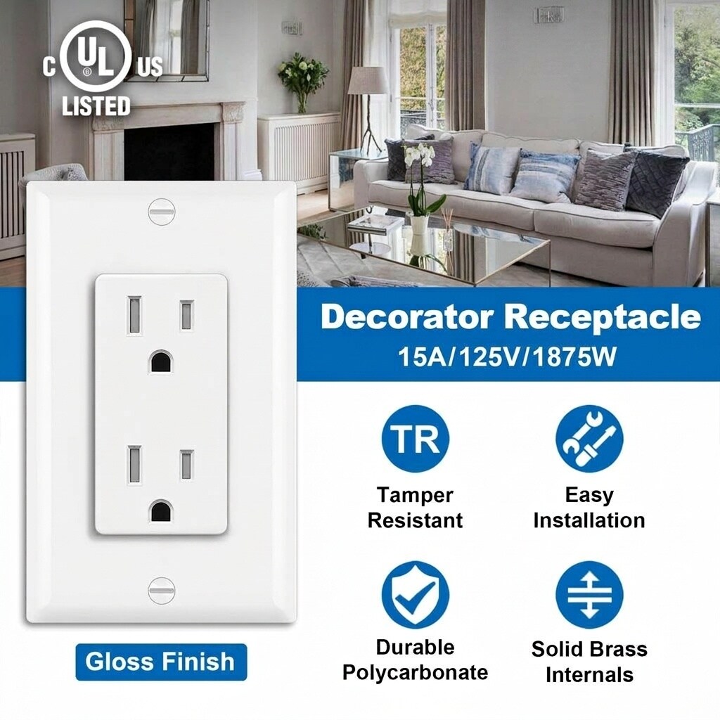 Misopily 50 pack 15 amp white tamper resistant decorator electrical ...
