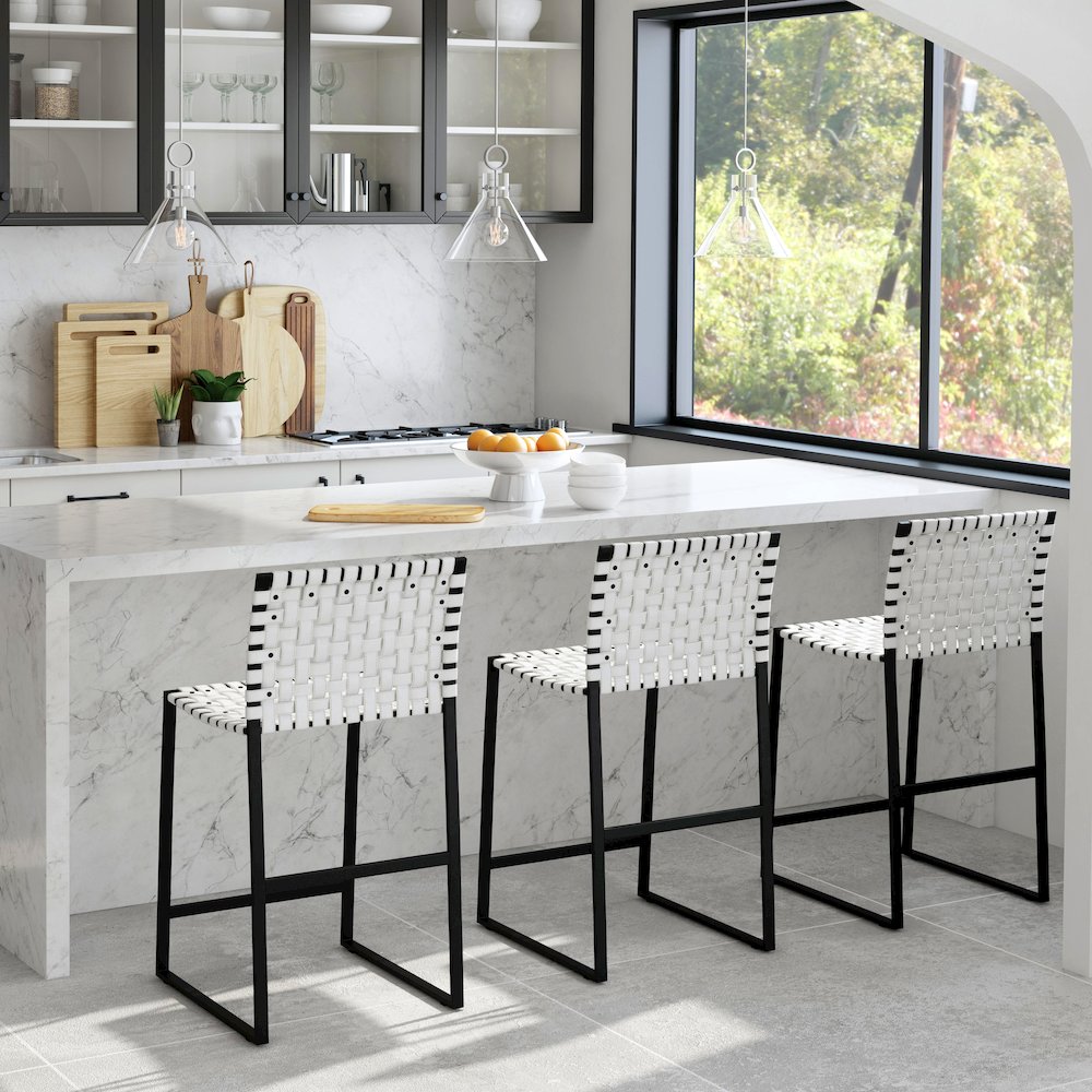 Butler Specialty Urban Woven Leather 25 Counter Stool Black and White ...