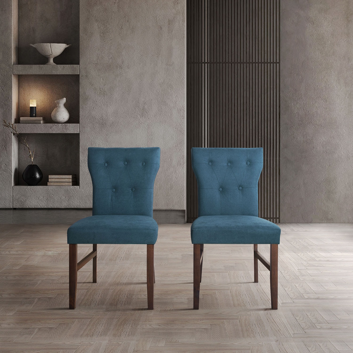 ChaletPosh Brown Wooden Dining Chair with Blue Linen Cover in the ...