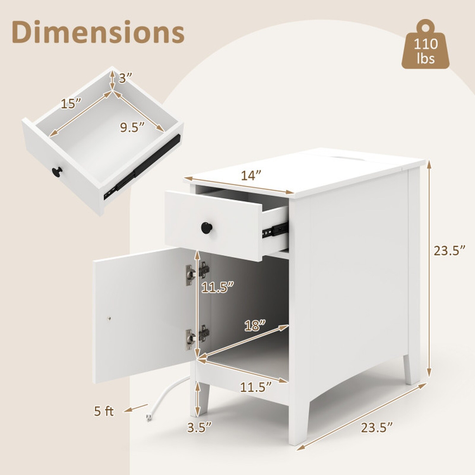 SUGIFT Flip Top End Table with Charging Station 2 Outlets USB and Type ...