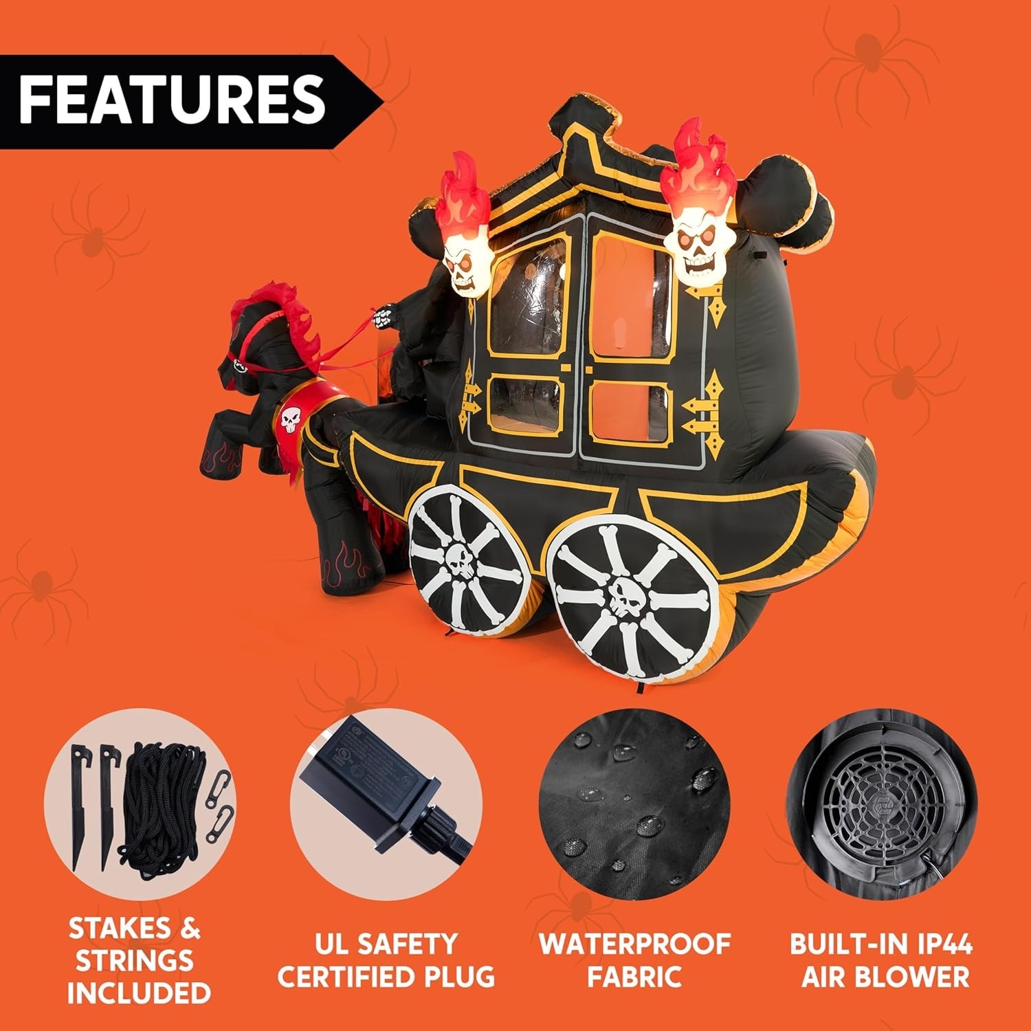 Joyfy 10Ft LED Halloween Inflatable Carriage for Outdoor Yard and Party ...