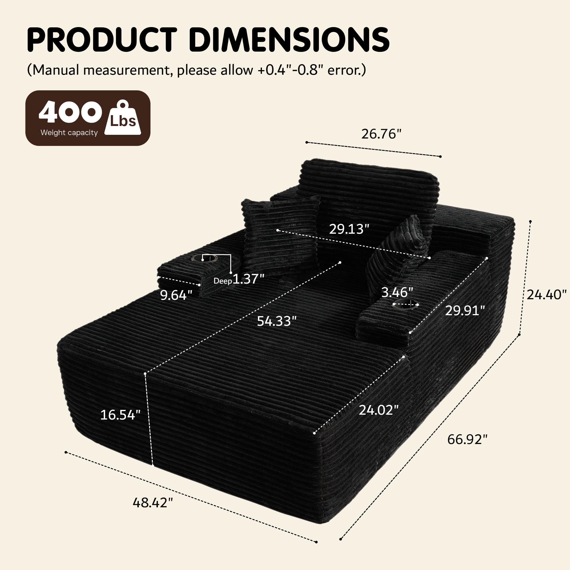 ALTRIGUS 48.42-in W Casual Black Plush 1-seater Reclining Sleeper in ...