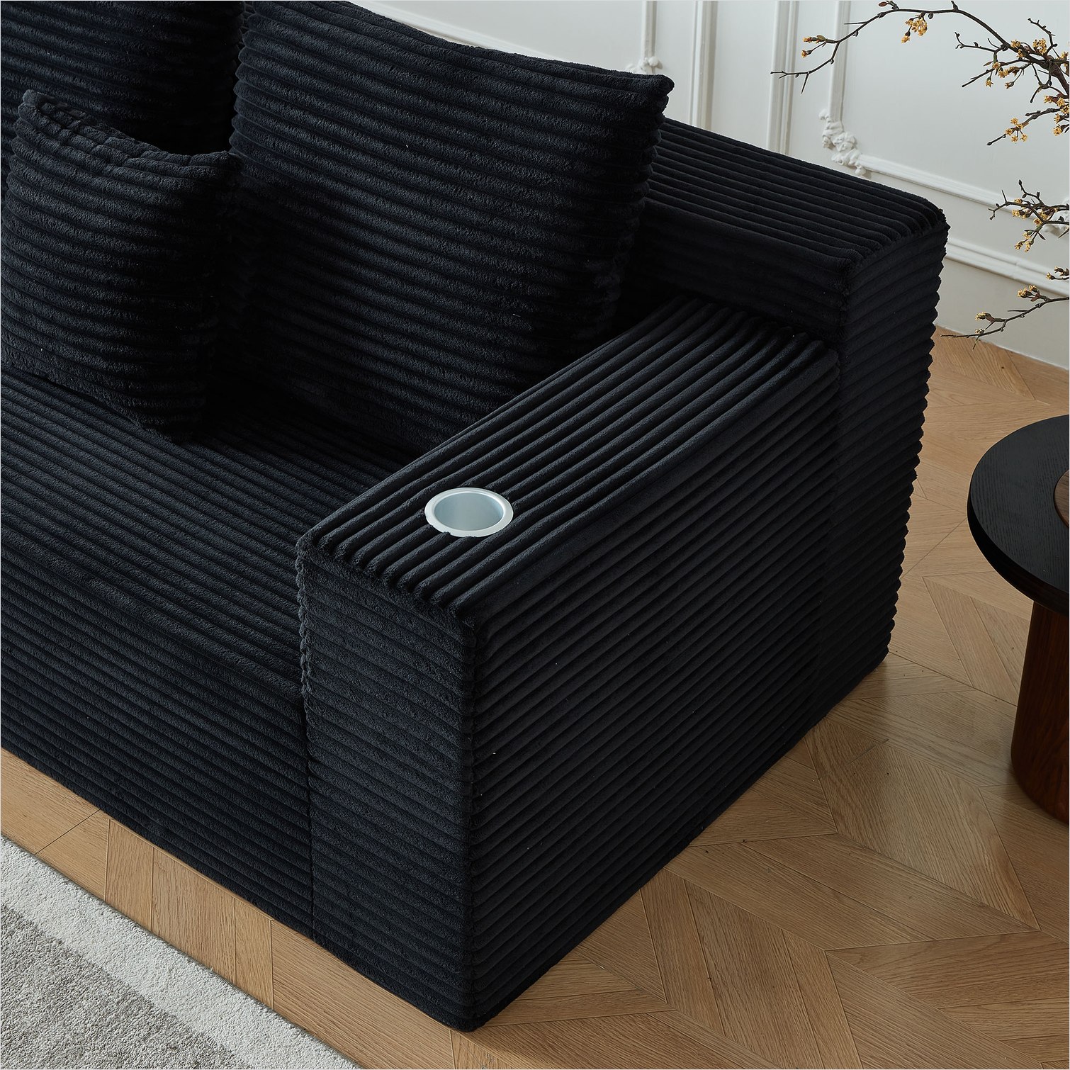 SUNCREAT Oversized Modular Corduroy Cloud Sofa with Cup Holders Sleek ...