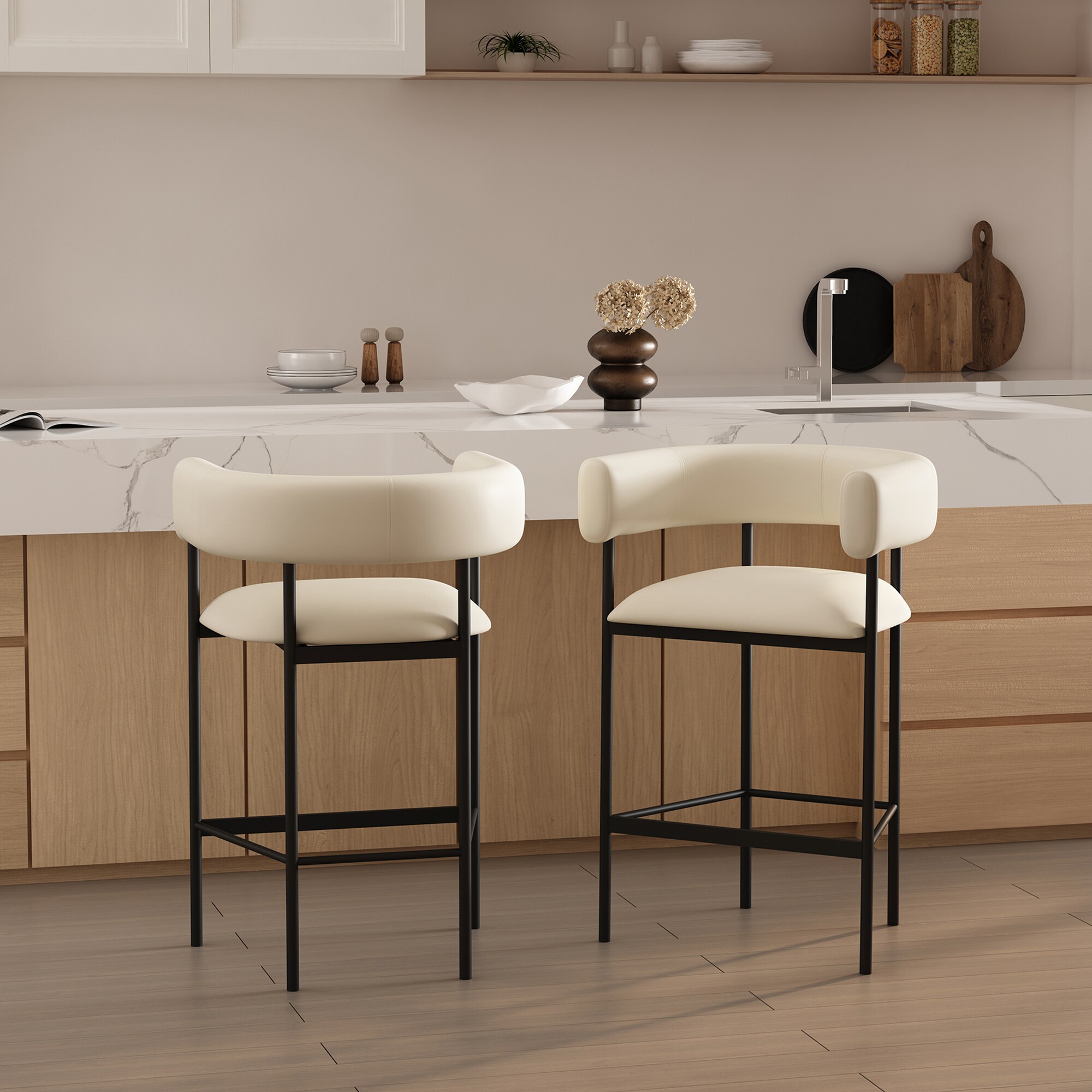 Manhattan Comfort Ivory 26.8-in H Counter height Upholstered Metal Bar ...