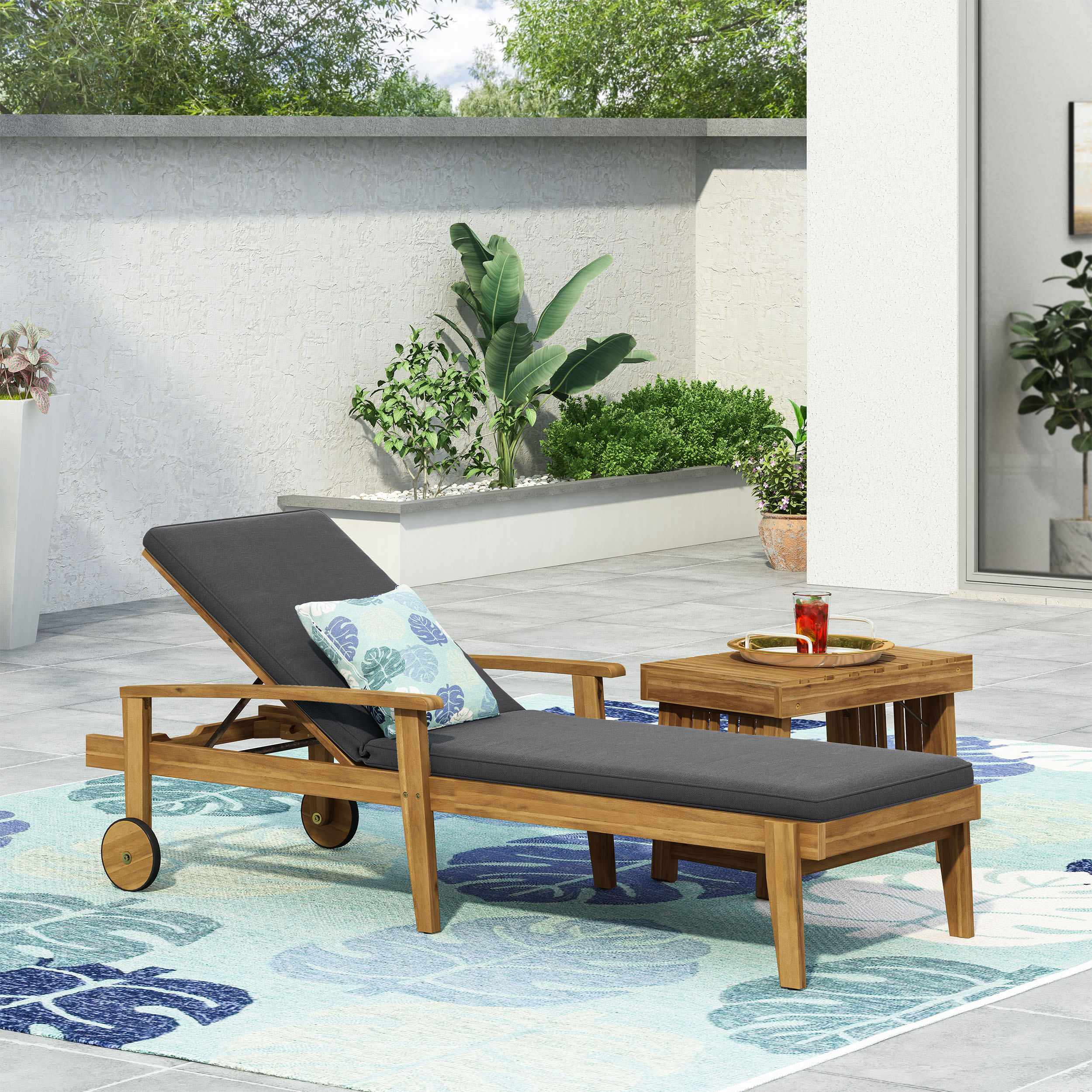 ModernLuxe JASON CHAISE LOUNGE Grey Wood Frame Stationary Chaise Lounge ...
