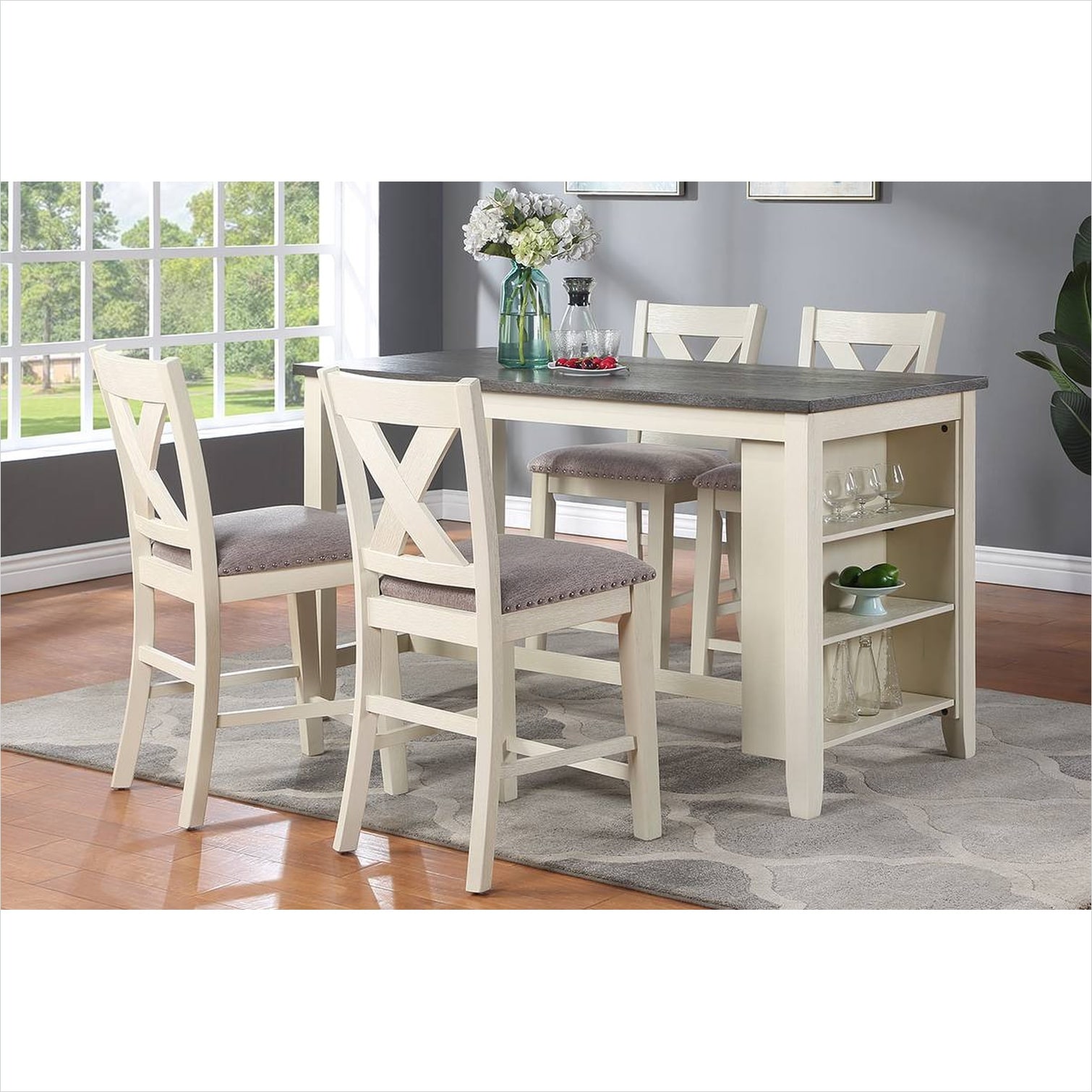 SunJet 60-Inch Counter Height Dining Table with Storage Shelves White ...