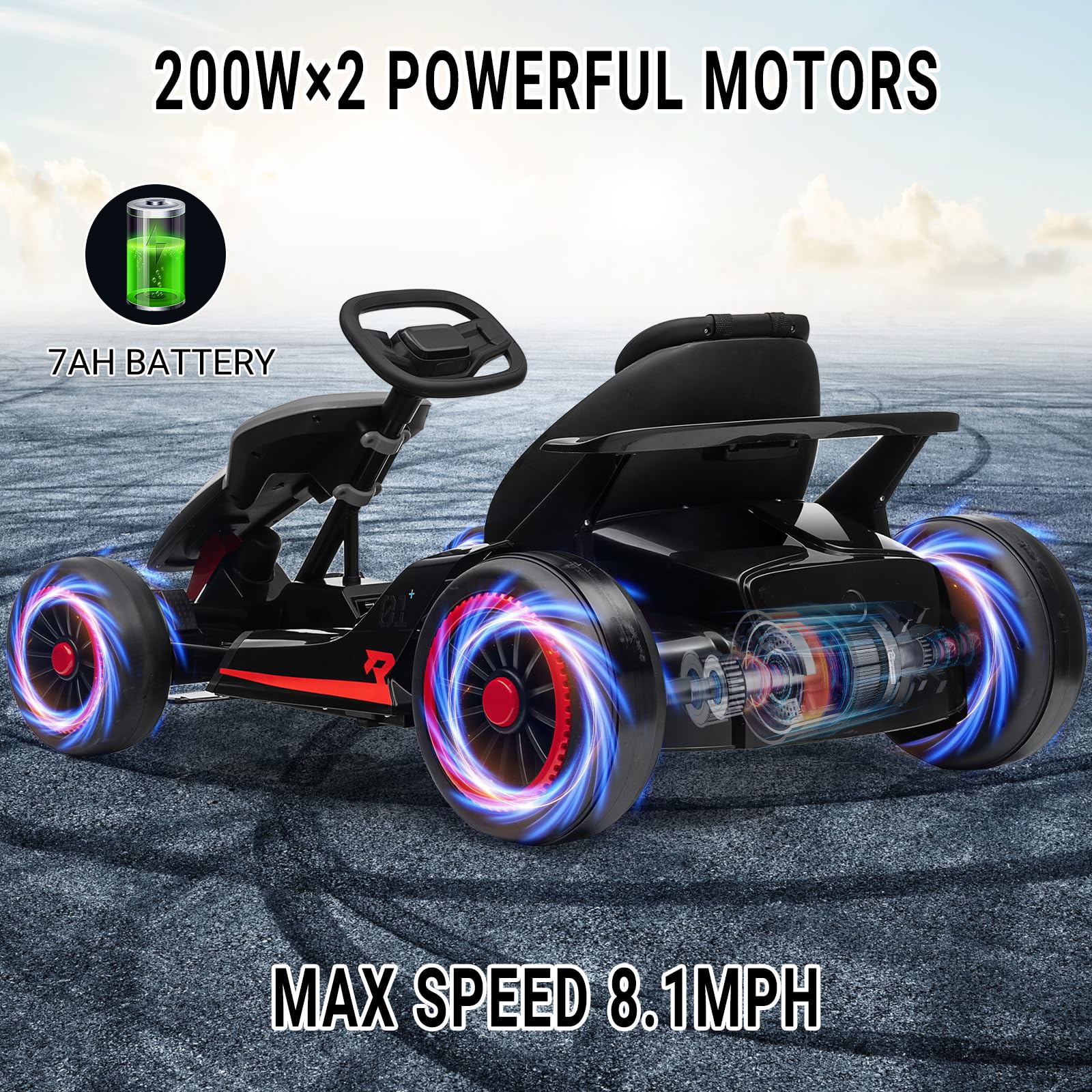 DEXSO 24V Electric Go Kart for Kids Dual 200W Motors 8.1MPH Ages 3-8 in ...