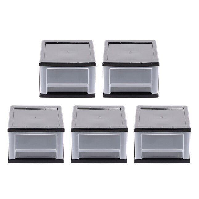 Iris 5 Compartment 5 Drawers Black Stackable Plastic Drawer 5 Pack At