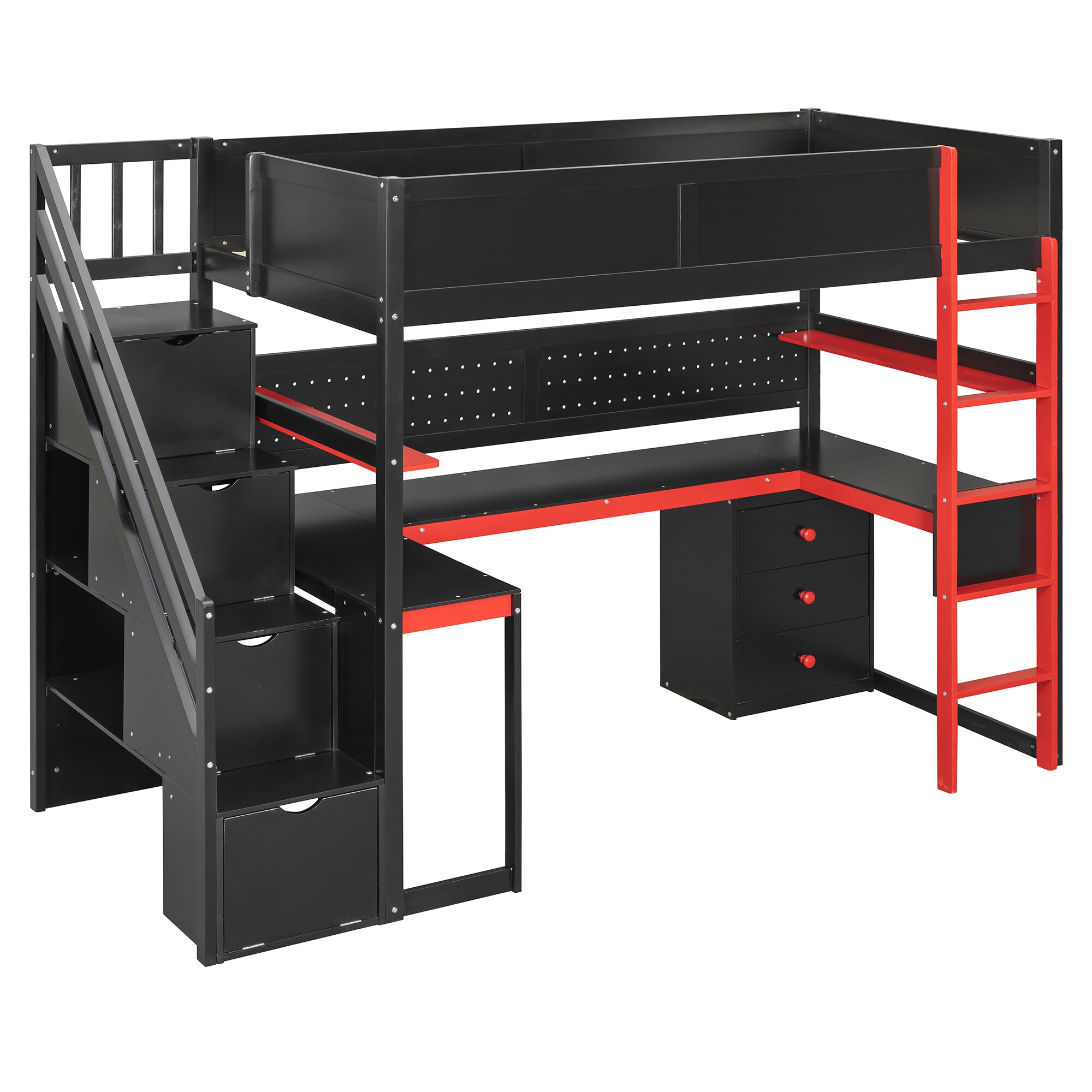 ModernLuxe Assembly Required Twin Size Wooden Gaming Loft Bed with ...