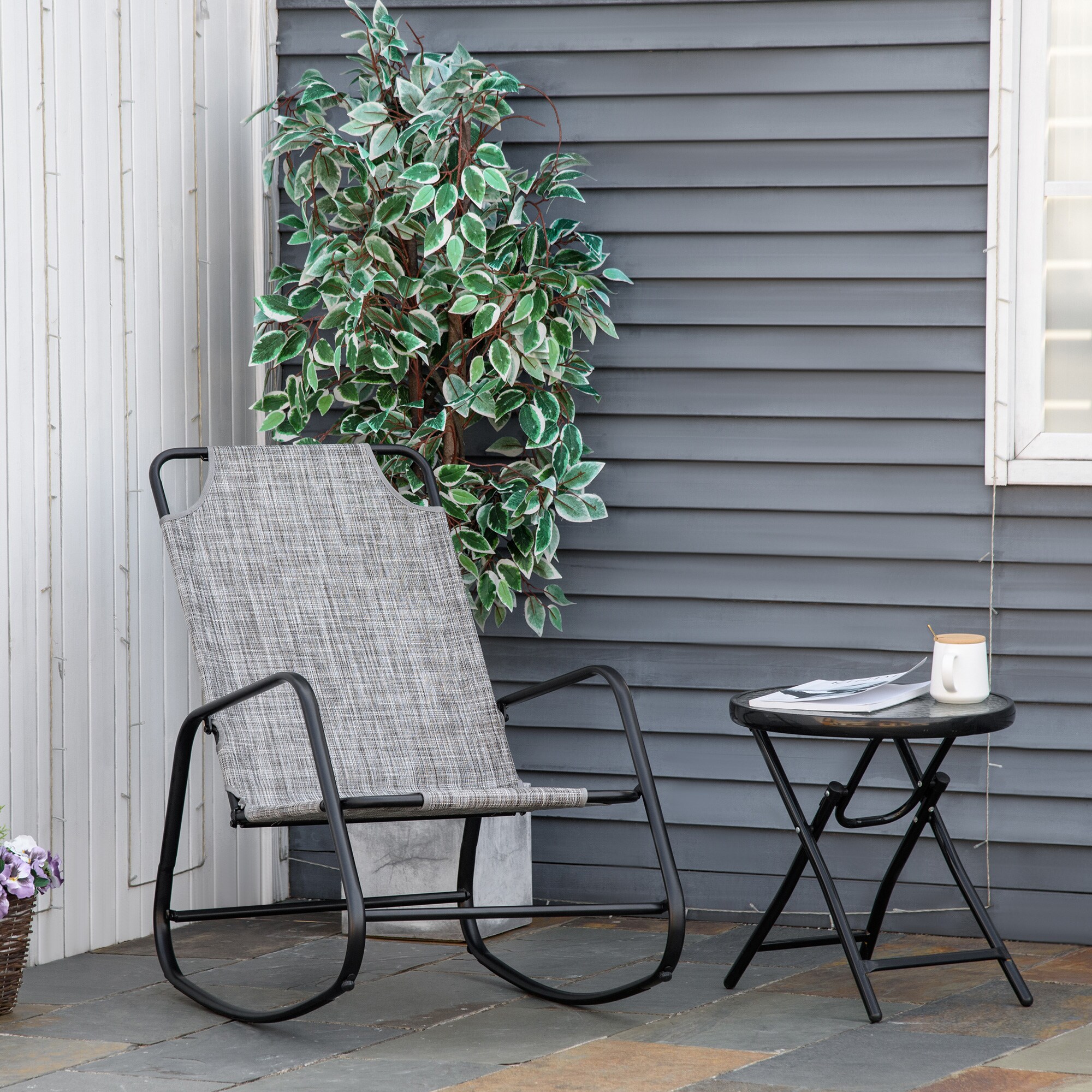 Outsunny Garden Rocking Chair Outdoor Indoor Sling Fabric Rocker for ...