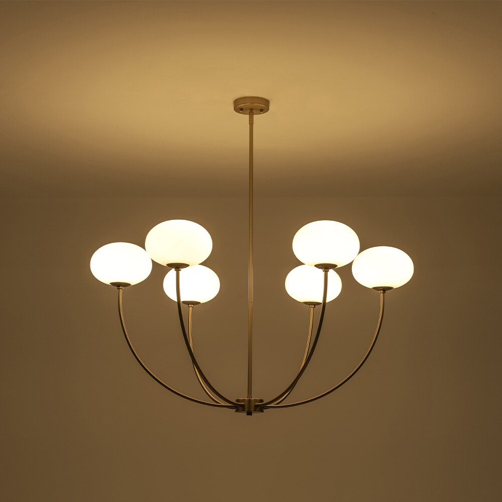 Wonderindoor 6 -Light Brushed Gold Opal glass Metal Chandelier in the ...