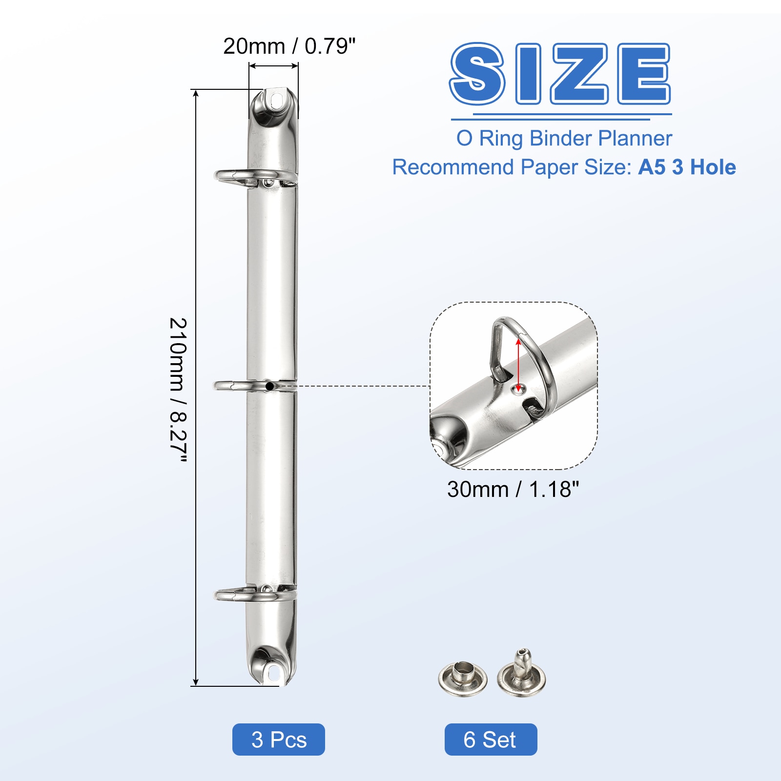 PATIKIL A5 3 Hole Ring Binder Mechanisms 3 Set 0.8 Inch D Ring ...
