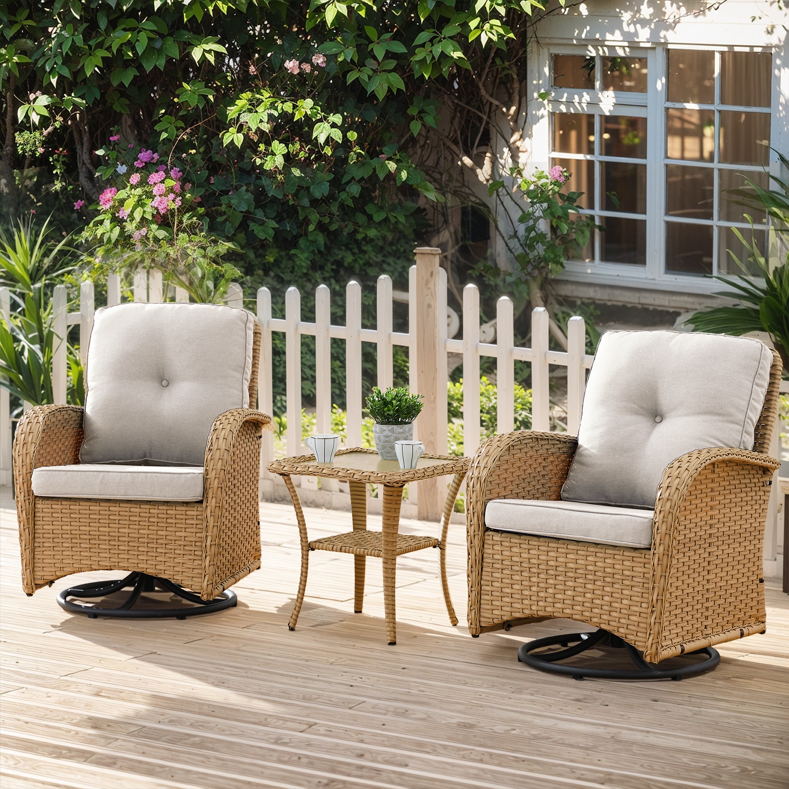 Jeehope PACHAIRS-T Set of 2 Wicker Yellow Steel Frame Swivel glider ...