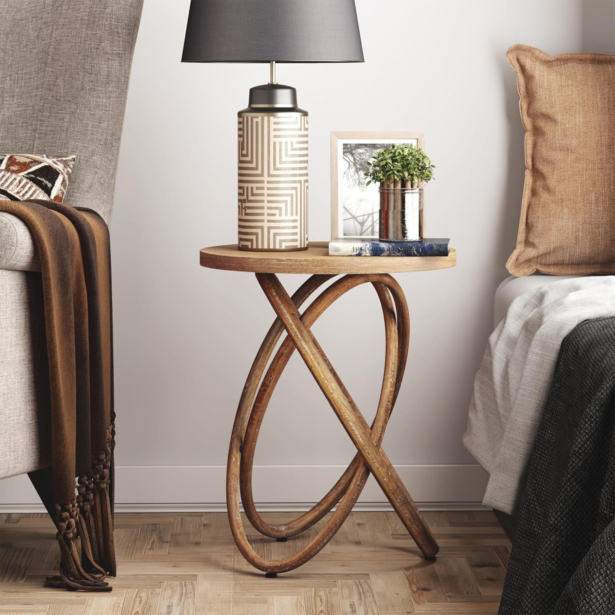 COZAYH Round End Table with Intertwined Base Design for Home Living ...