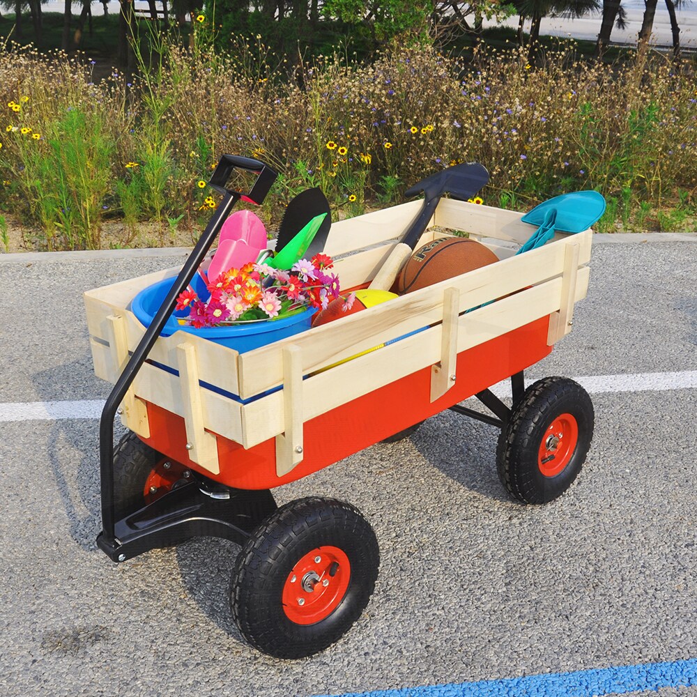 SunJet Outdoor Tools Cart with Wooden Side Panels and Inflatable Air ...