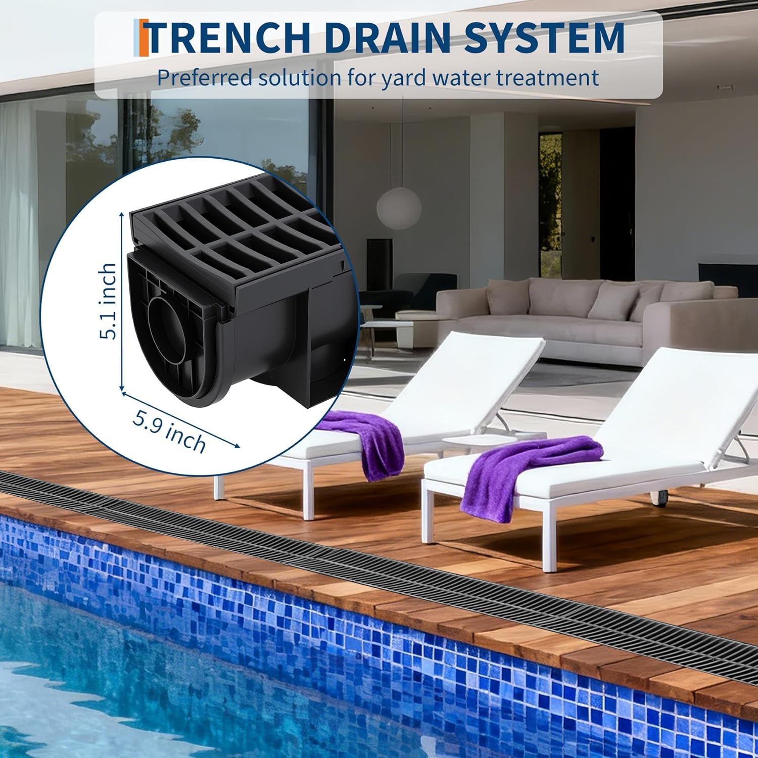 Garvee 6Pack HDPE Trench Drain System Driveway Drainage Channel with ...