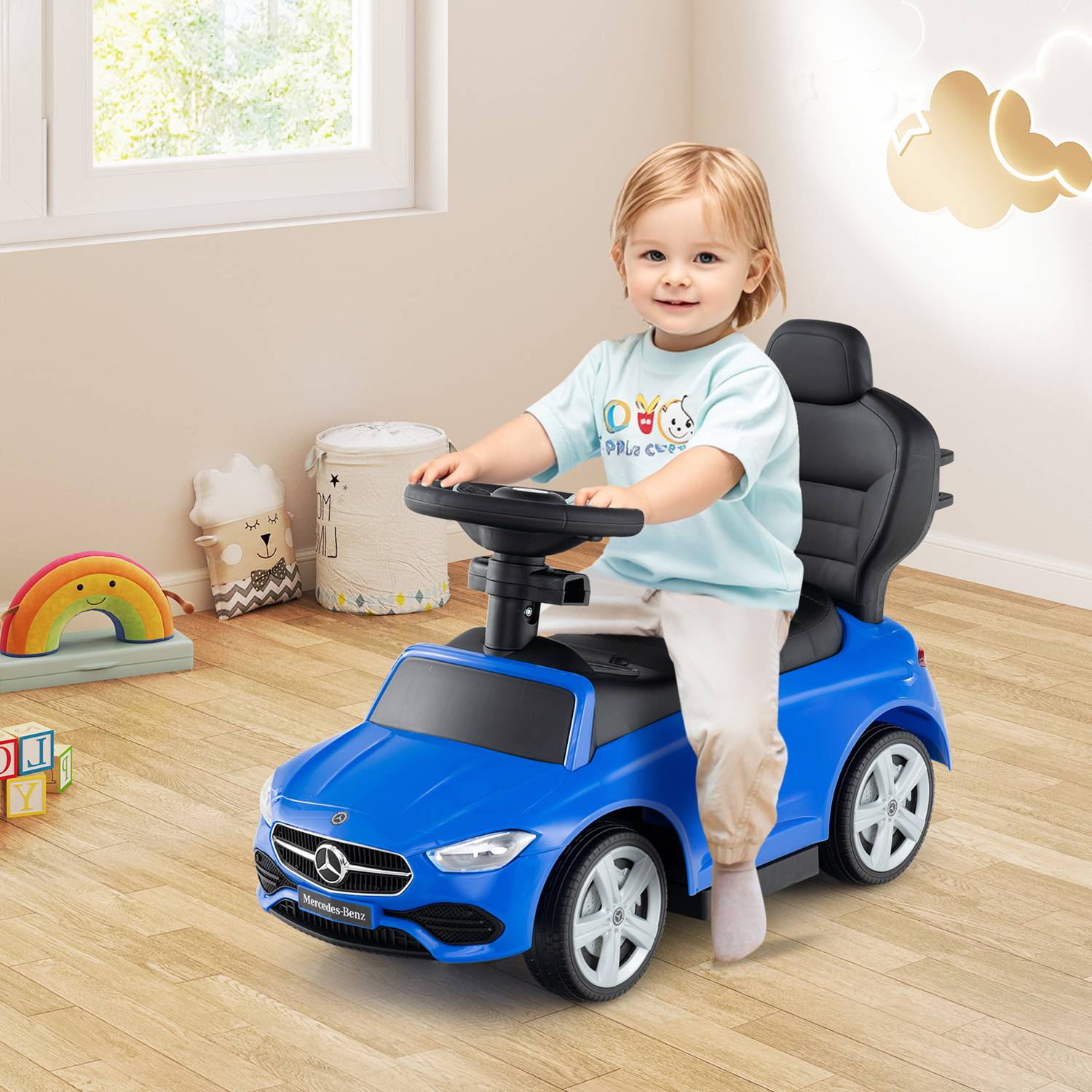 Costway Kids Ride on Push Car Mercedes-Benz Licensed 3-in-1 Sliding Car ...