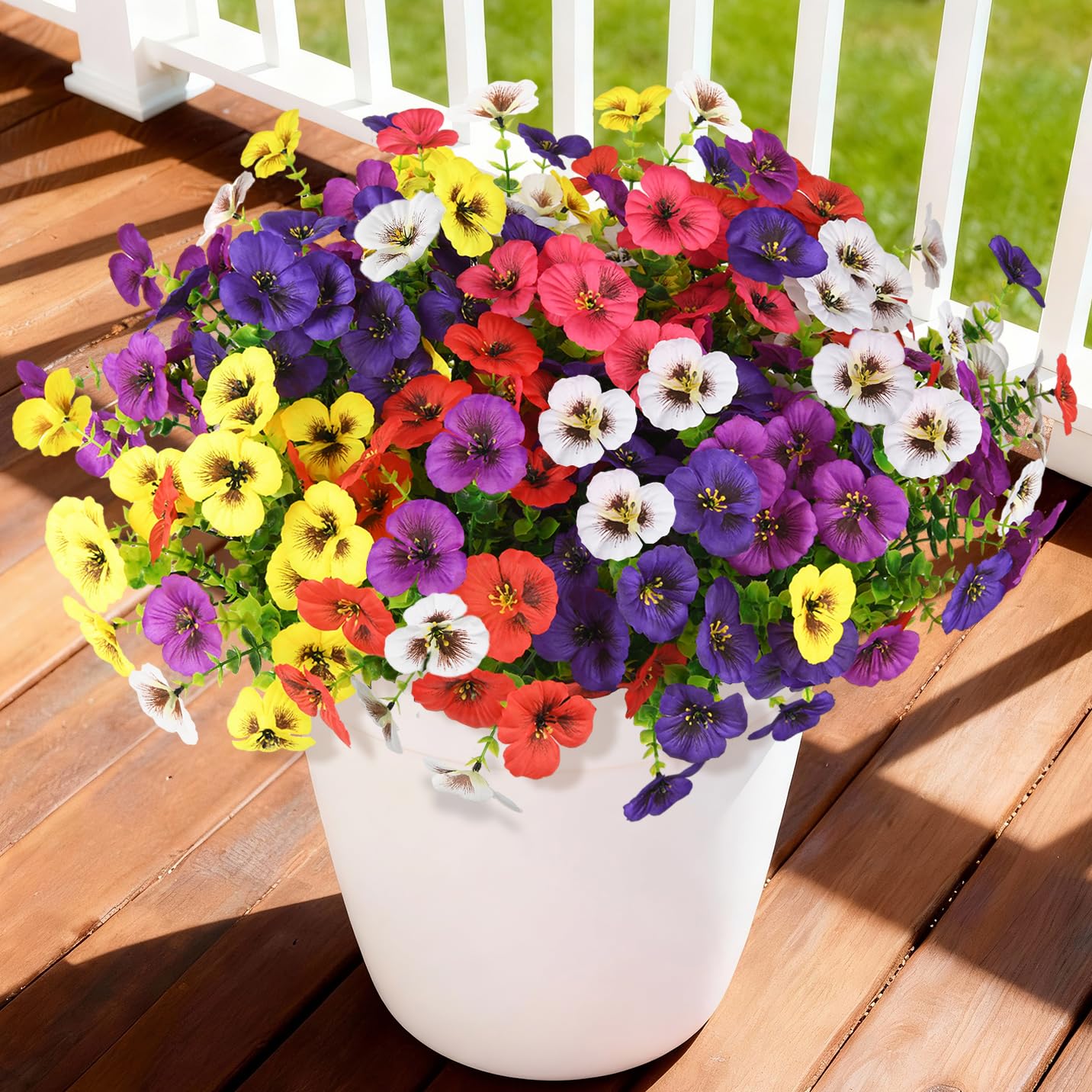 Afoxsos 12 Pack Artificial Flowers Outdoor UV Resistant Silk Pansies ...