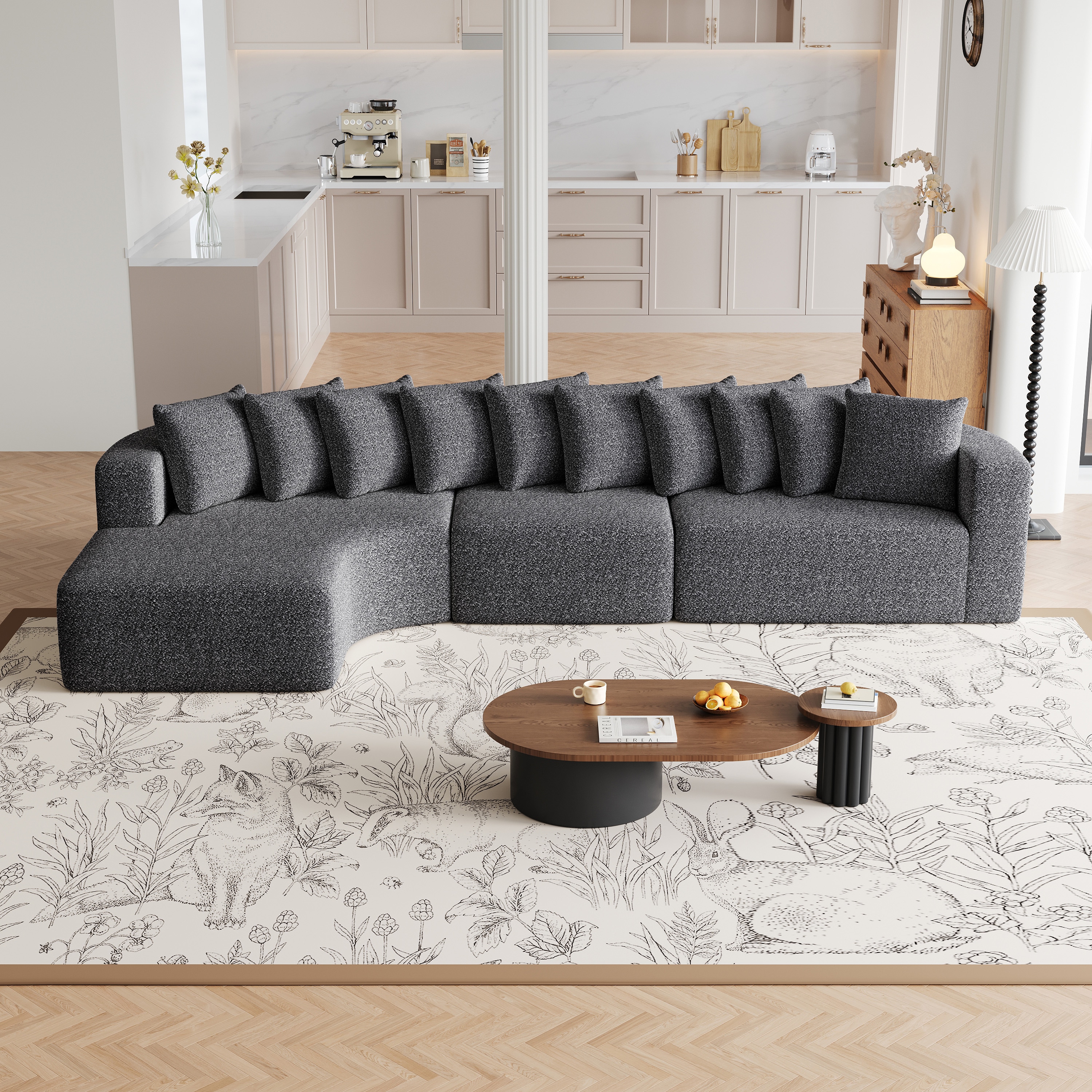 Clihome L-Shaped Modular Sofa 131.1-in W Modern Gray Chenille 3-seater ...
