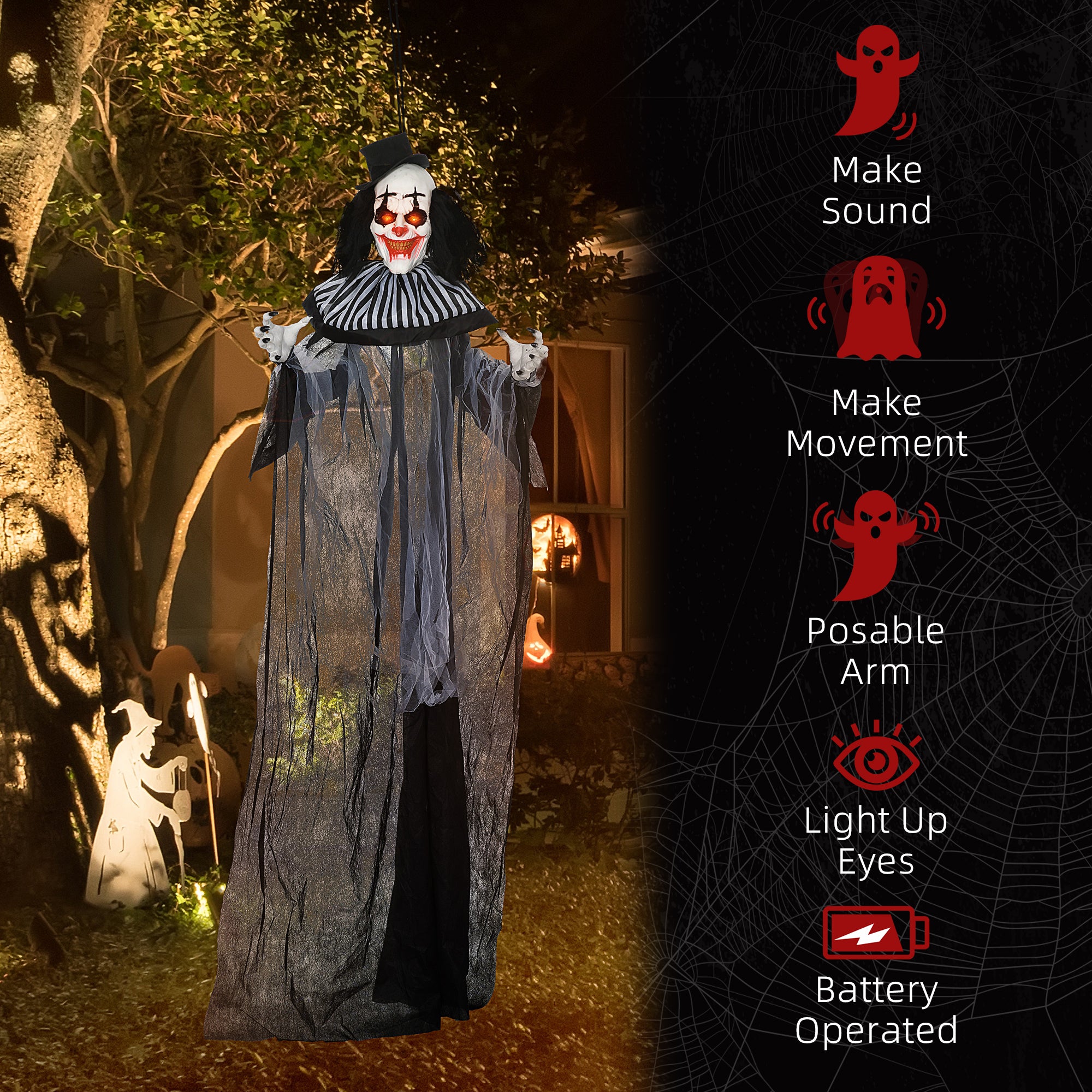 Boyel Living 6ft Halloween Animatronic Black and White Striped Clown ...