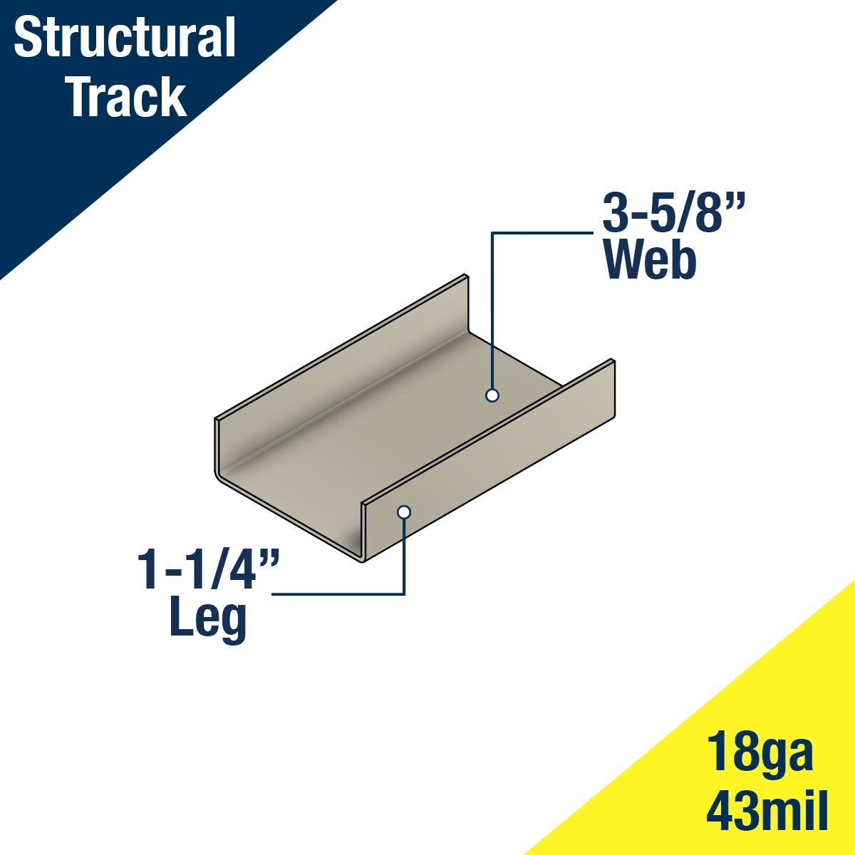 18ga 43mil 3-5/8 in. x 10 ft. Structural Track with 1-1/4 in. x Leg in ...