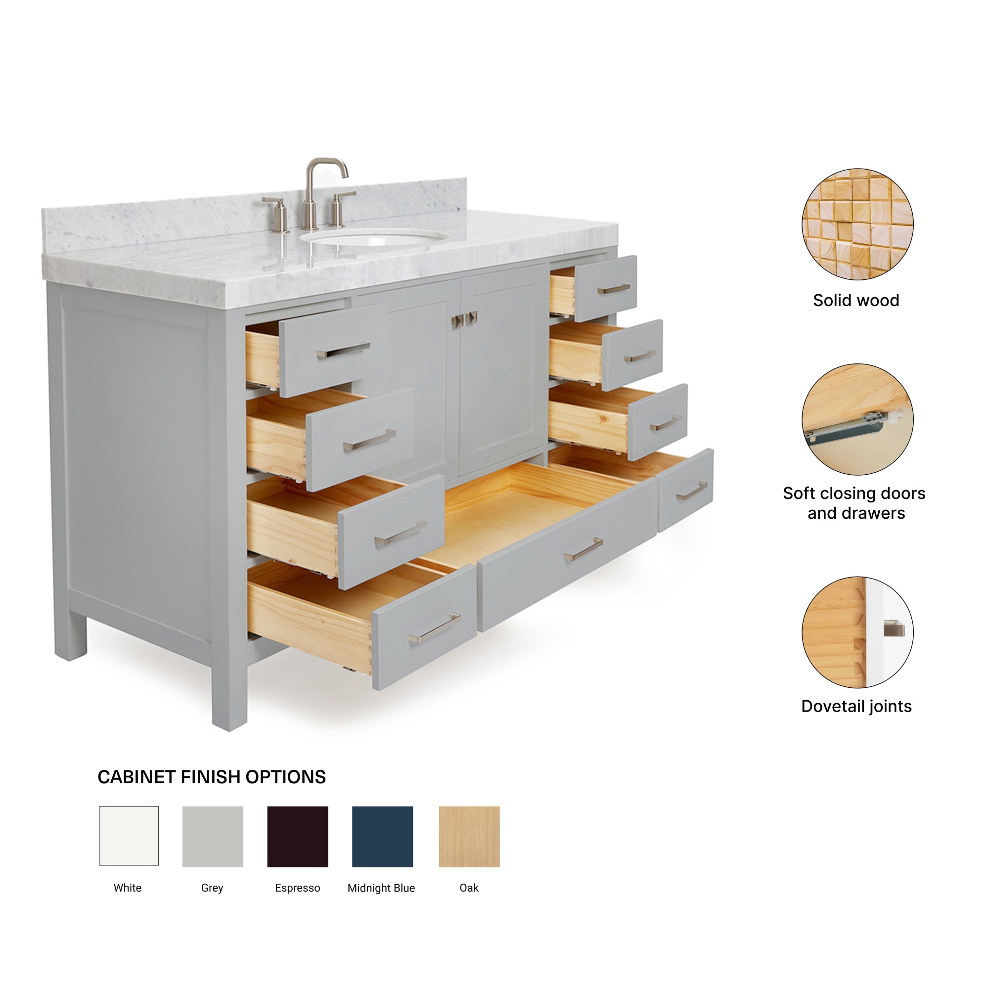 ARIEL Cambridge 60-in Gray Undermount Single Sink Bathroom Vanity with ...