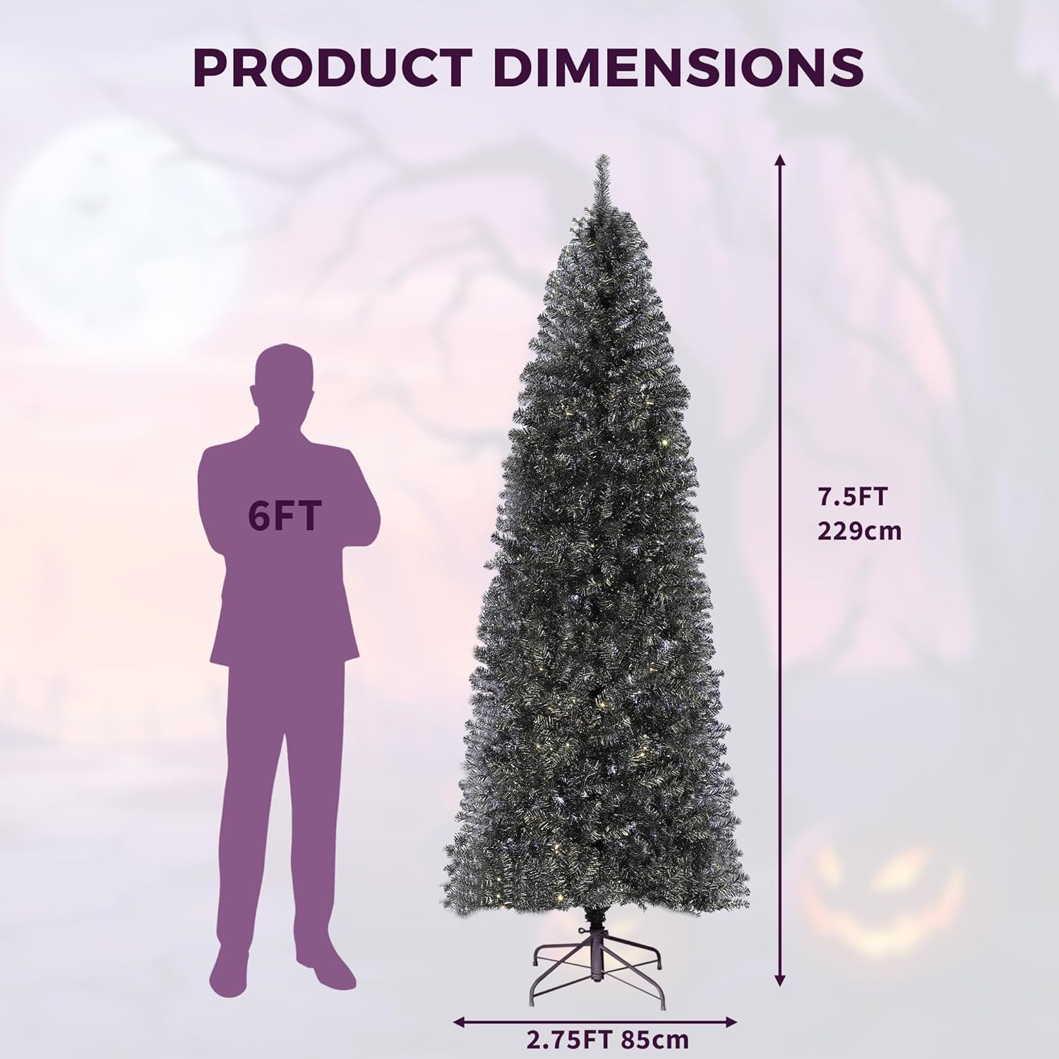 Garvee Christmas Tree 7.5 FT Prelit Artificial Pencil Black 300 Dual ...