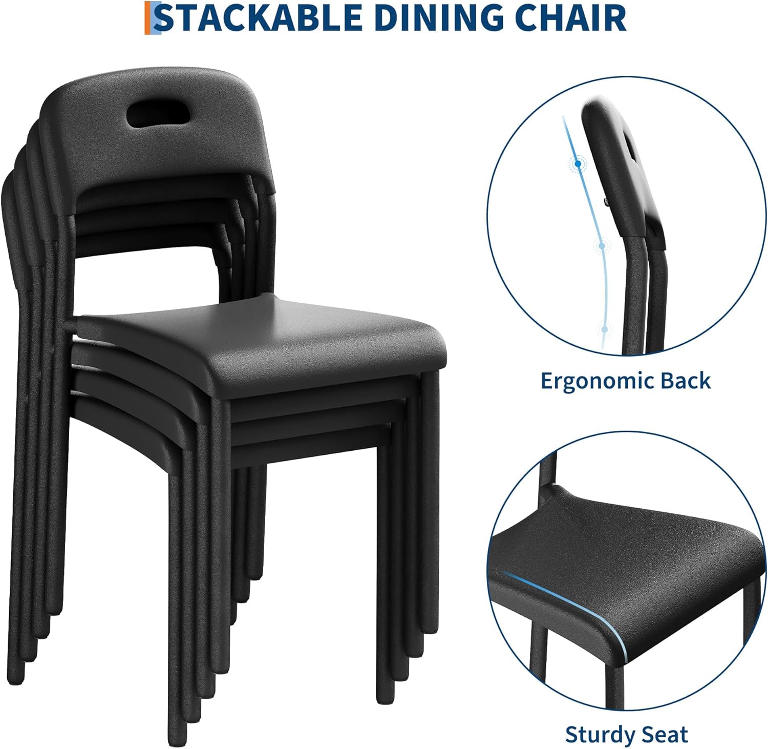 GAOMON Stackable Plastic Patio Dining Chairs Set of 4 - Steel Legs ...