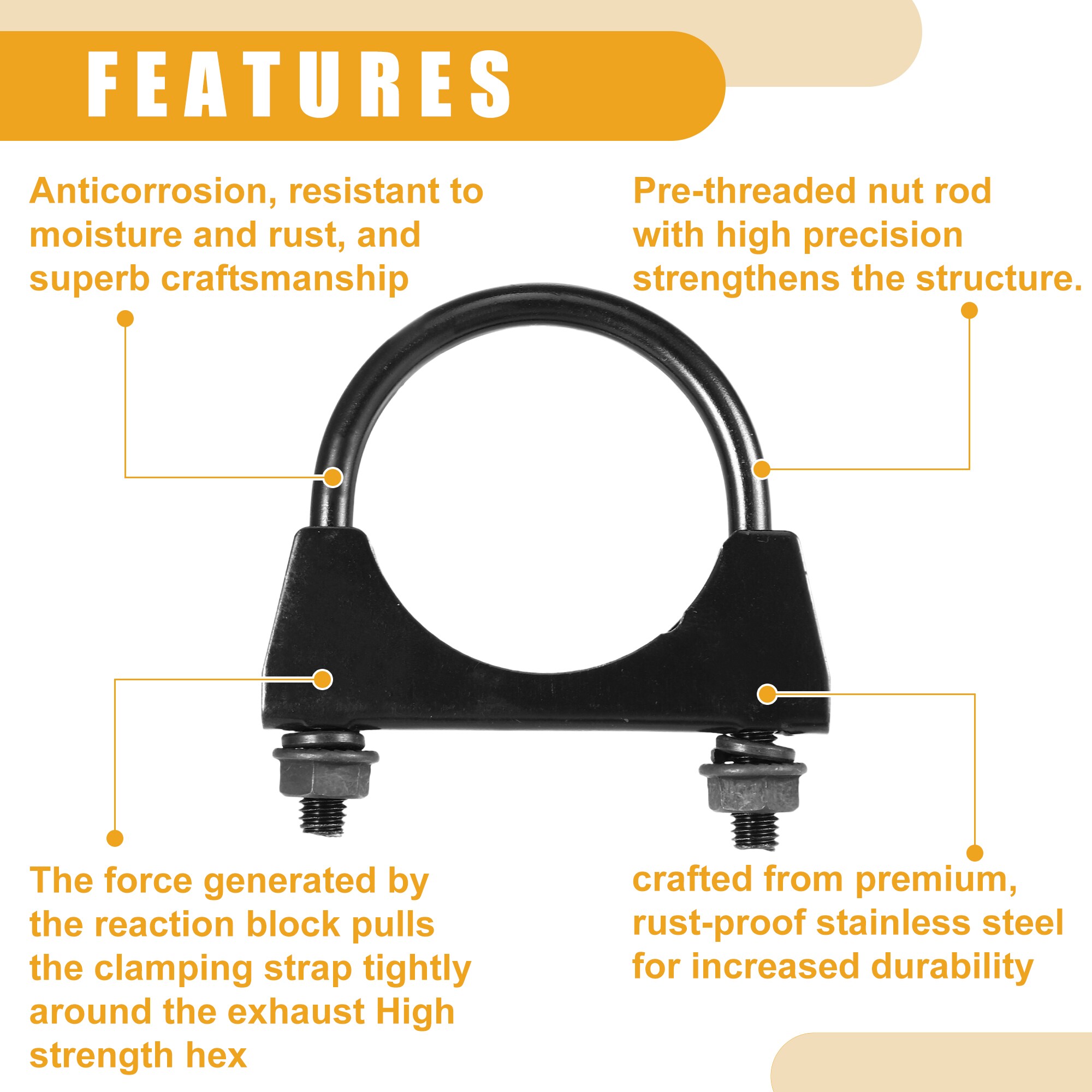 Unique Bargains 2pcs 2.28 Inch Universal U-Bolt Exhaust Clamp - Car ...