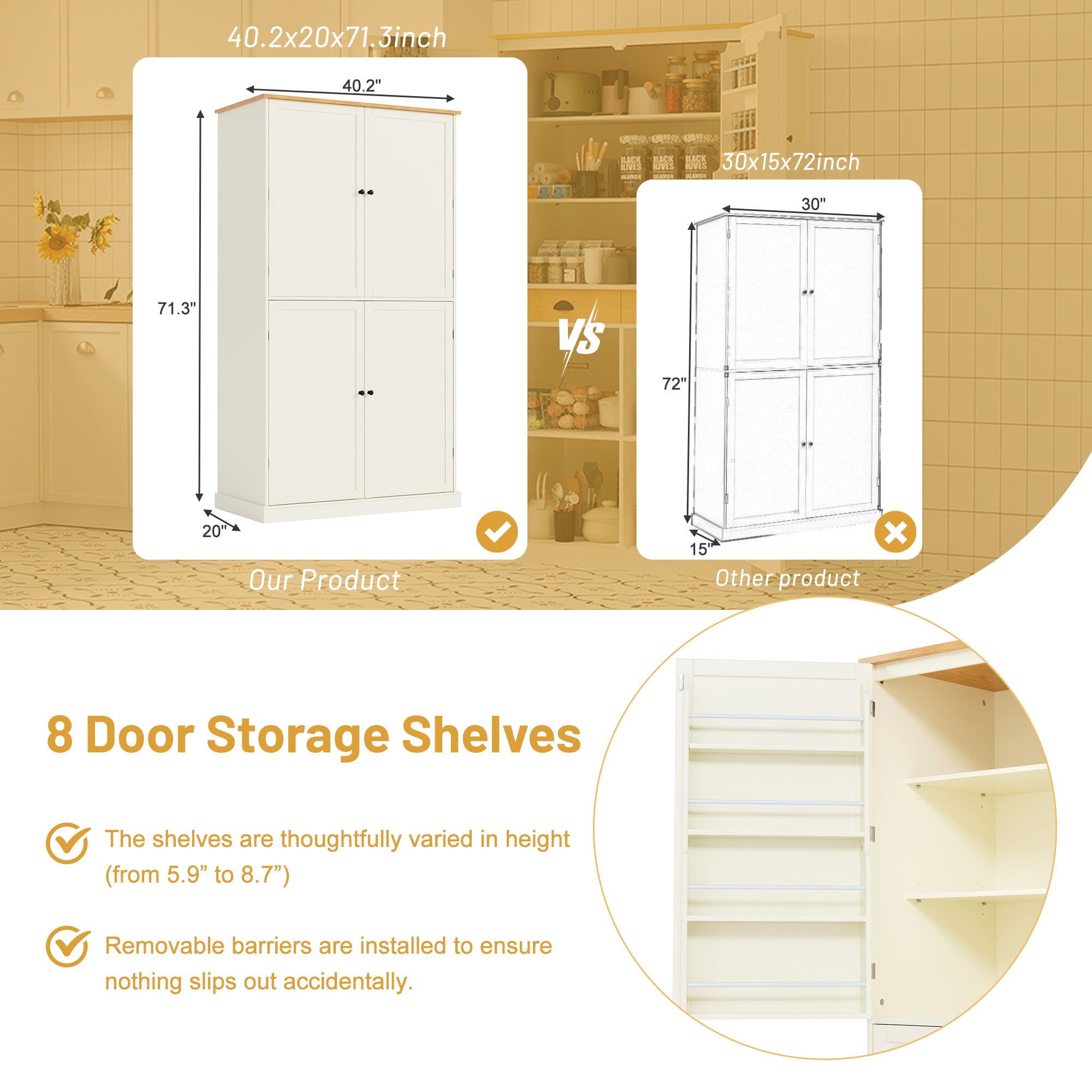 ModernLuxe 40.2x20x71.3inch High Freestanding Kitchen Pantry ...