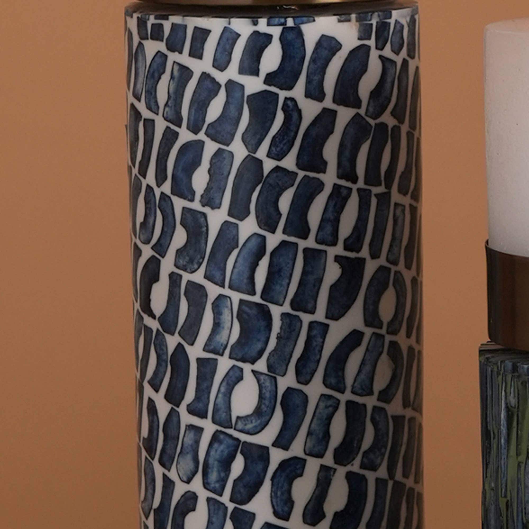 LUXEYARD Elegant Handcrafted Candle Stand Blue Bone White Resin Inlay ...
