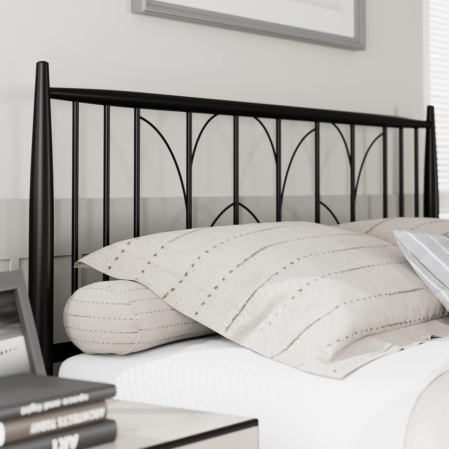 Garvee Queen Size Platform Bed Frame with Wheat Head Headboard Easy ...